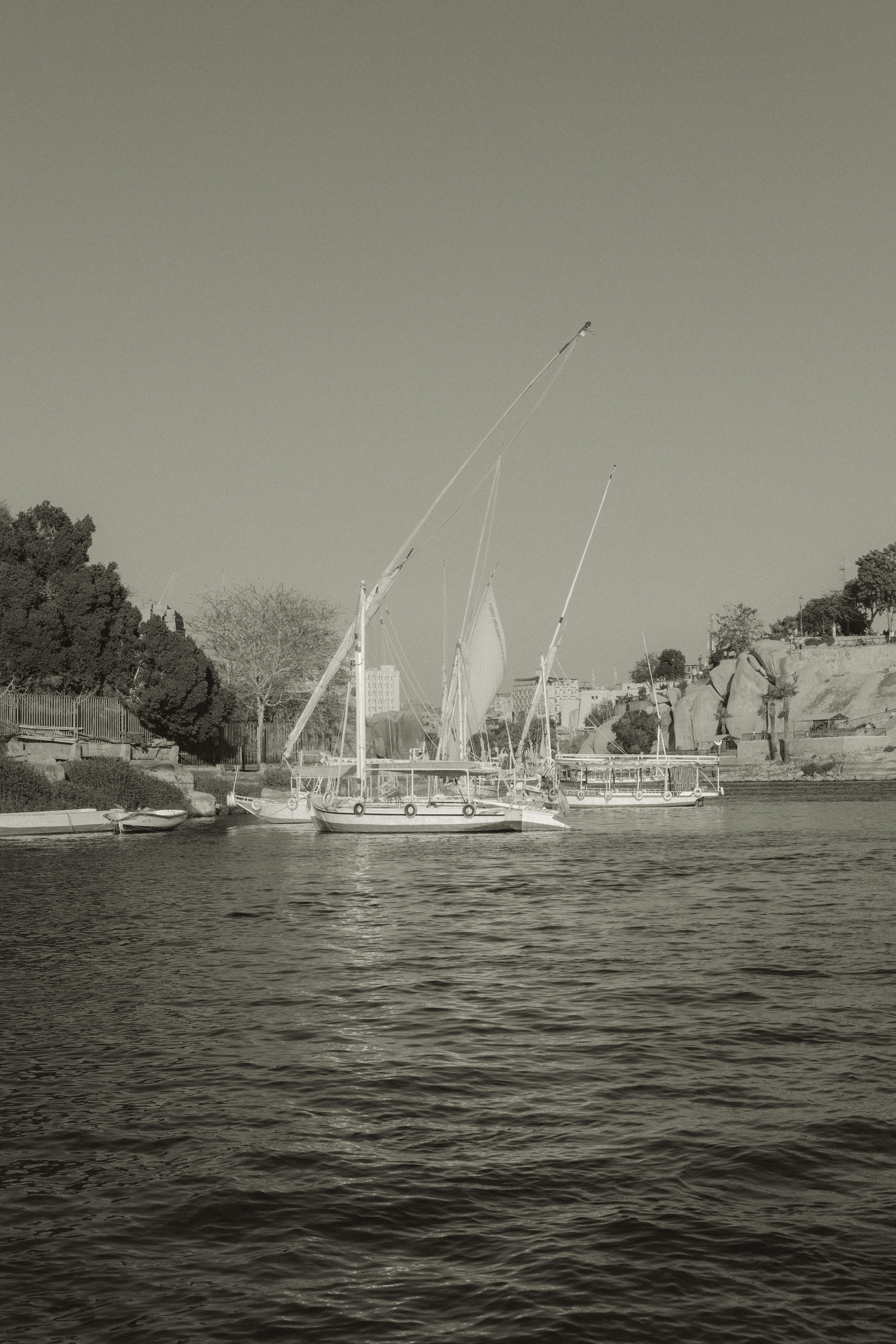 Sailing silhouettes at the riverfront