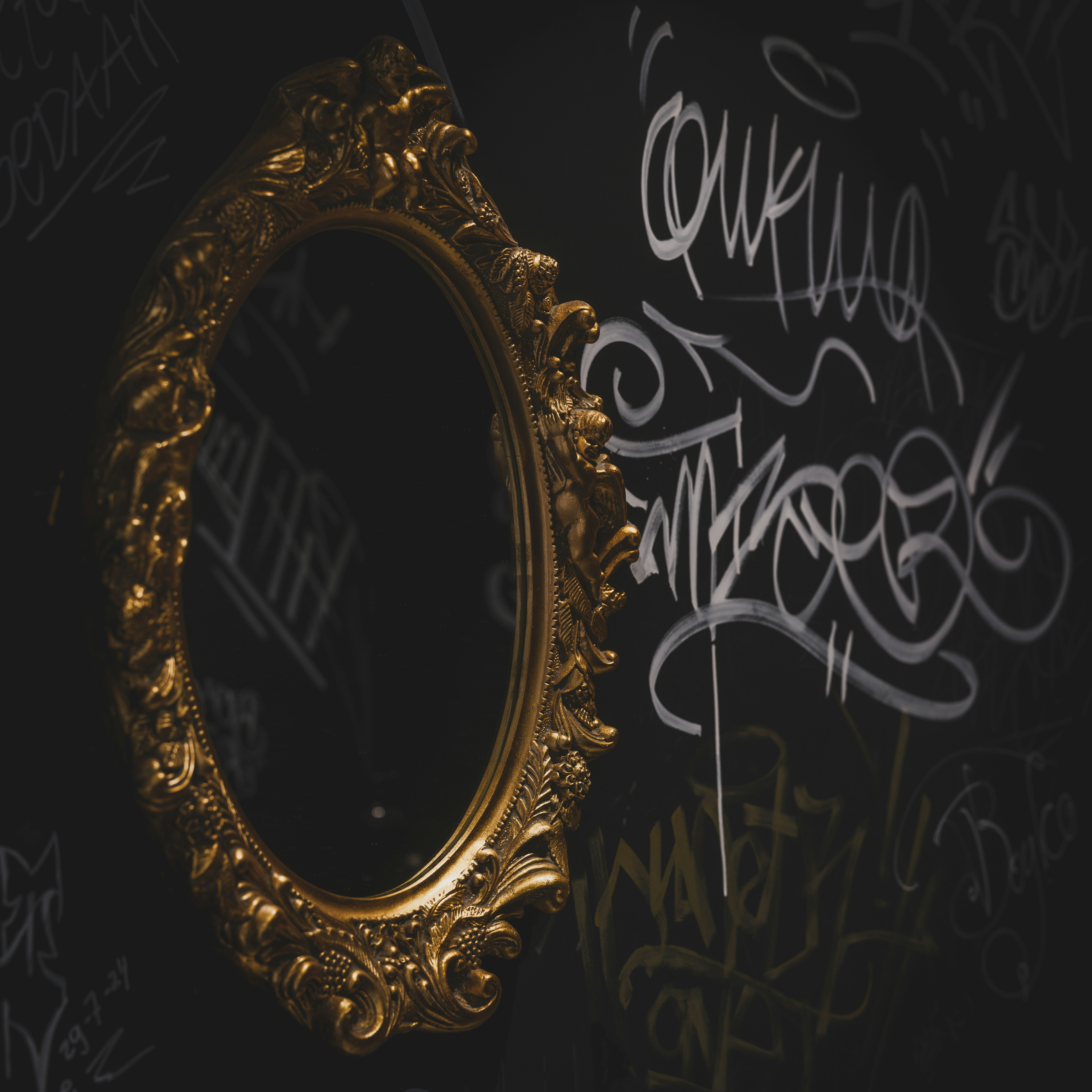 Gilded Mirror with Graffiti backdrop in Low Light