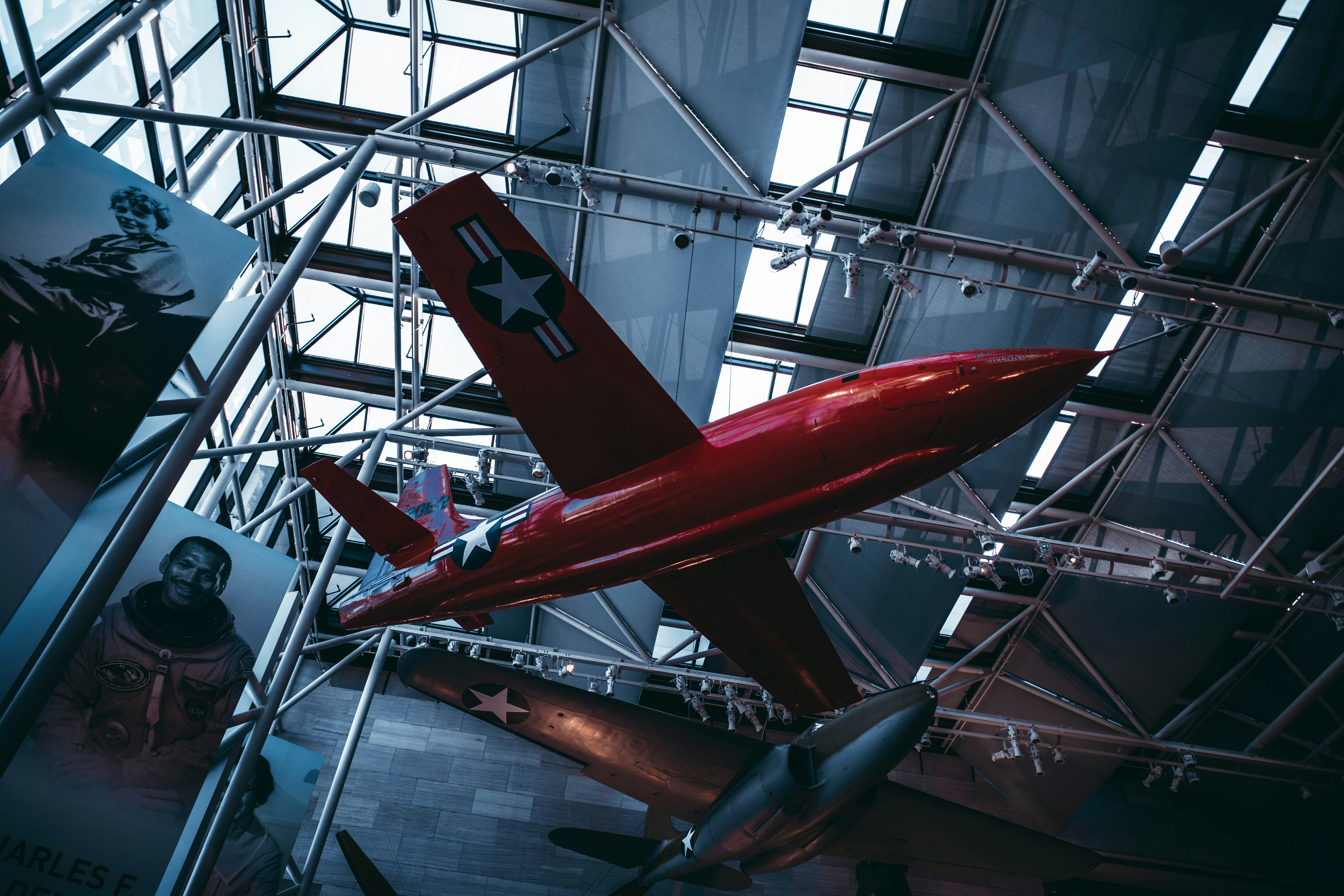 Red Jet in Glass Ceiling: A Museum of Flight