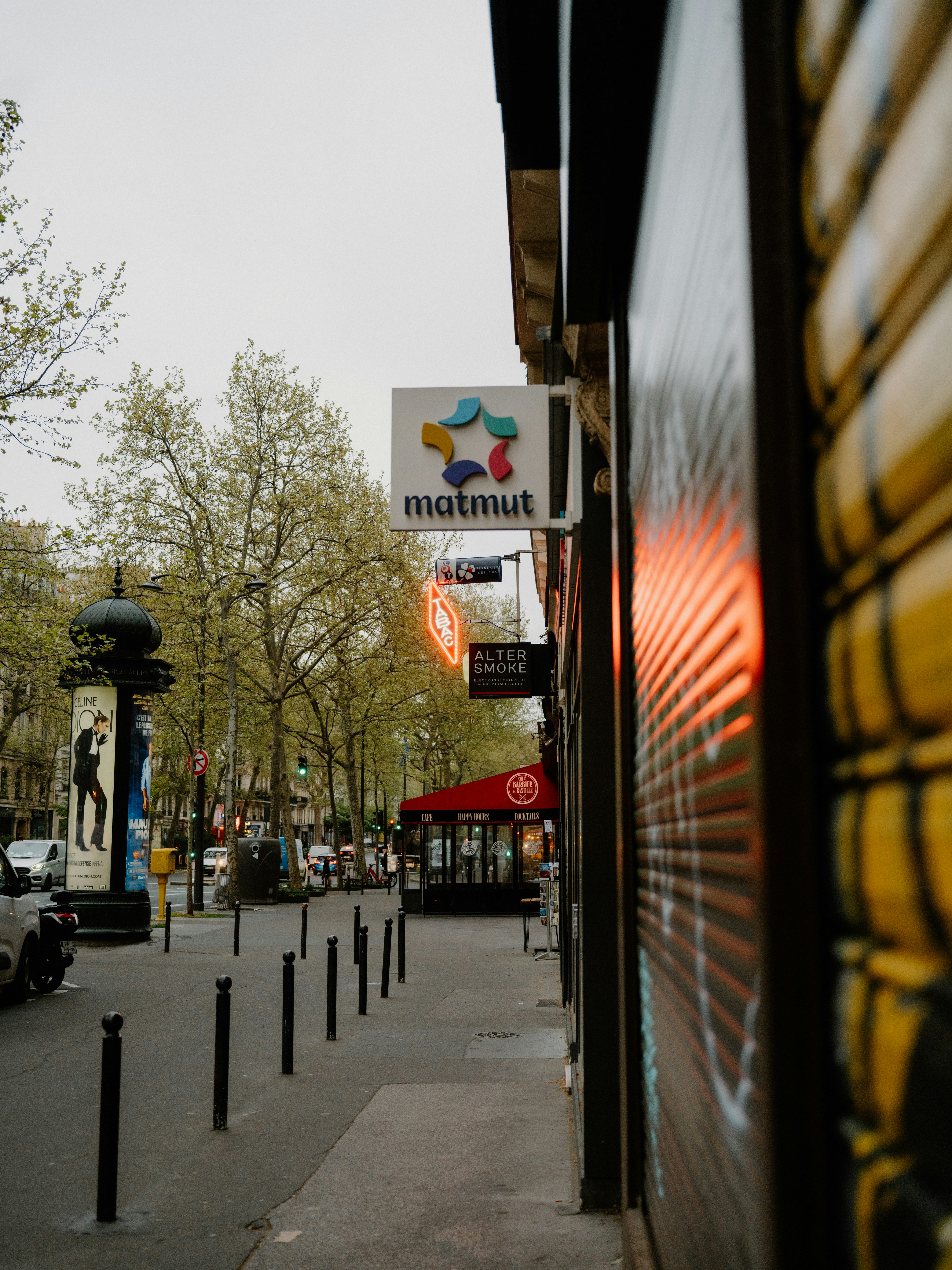 Matmut Sign Over a Parisian Street: A Quiet Urban Moment