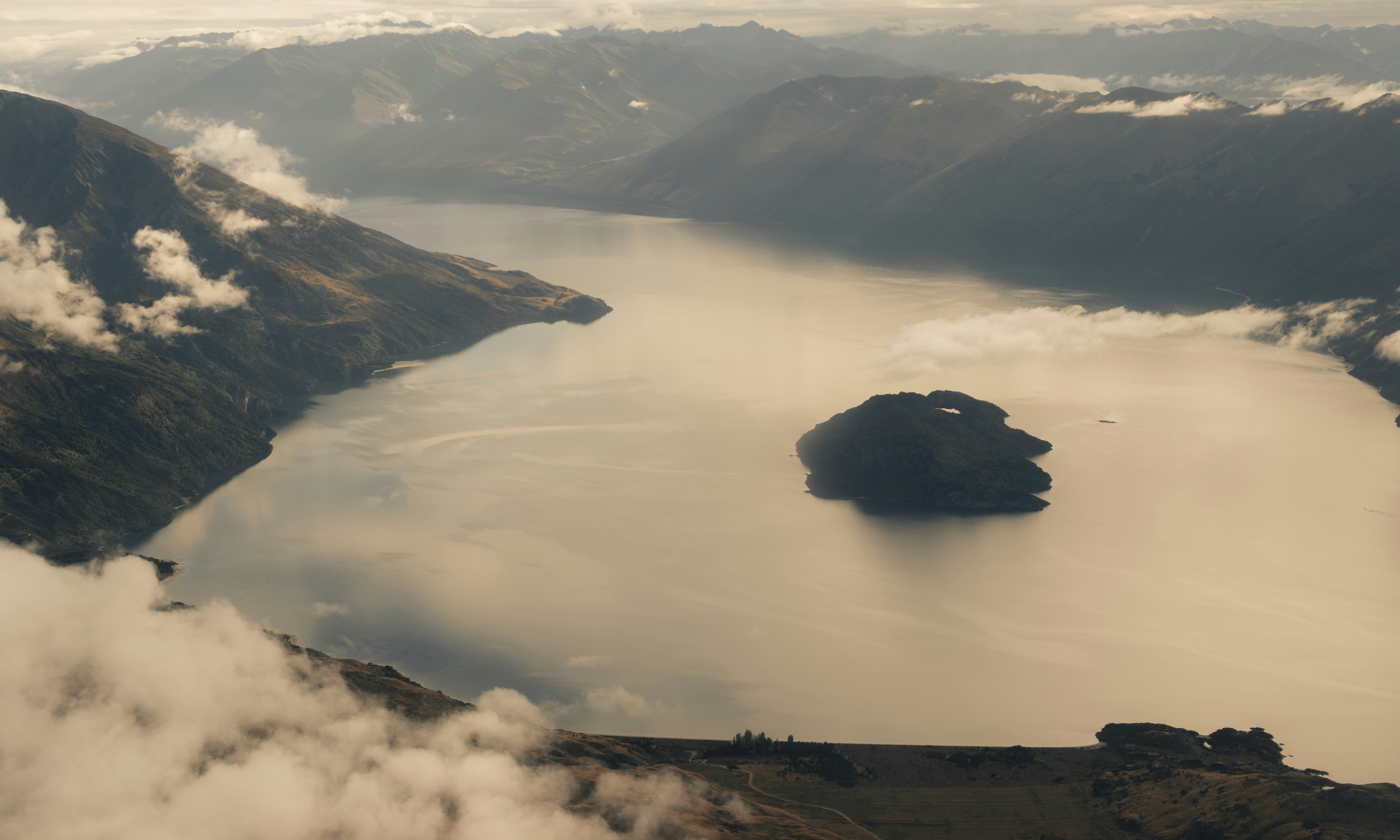 Floating Island in a Misty Fjord