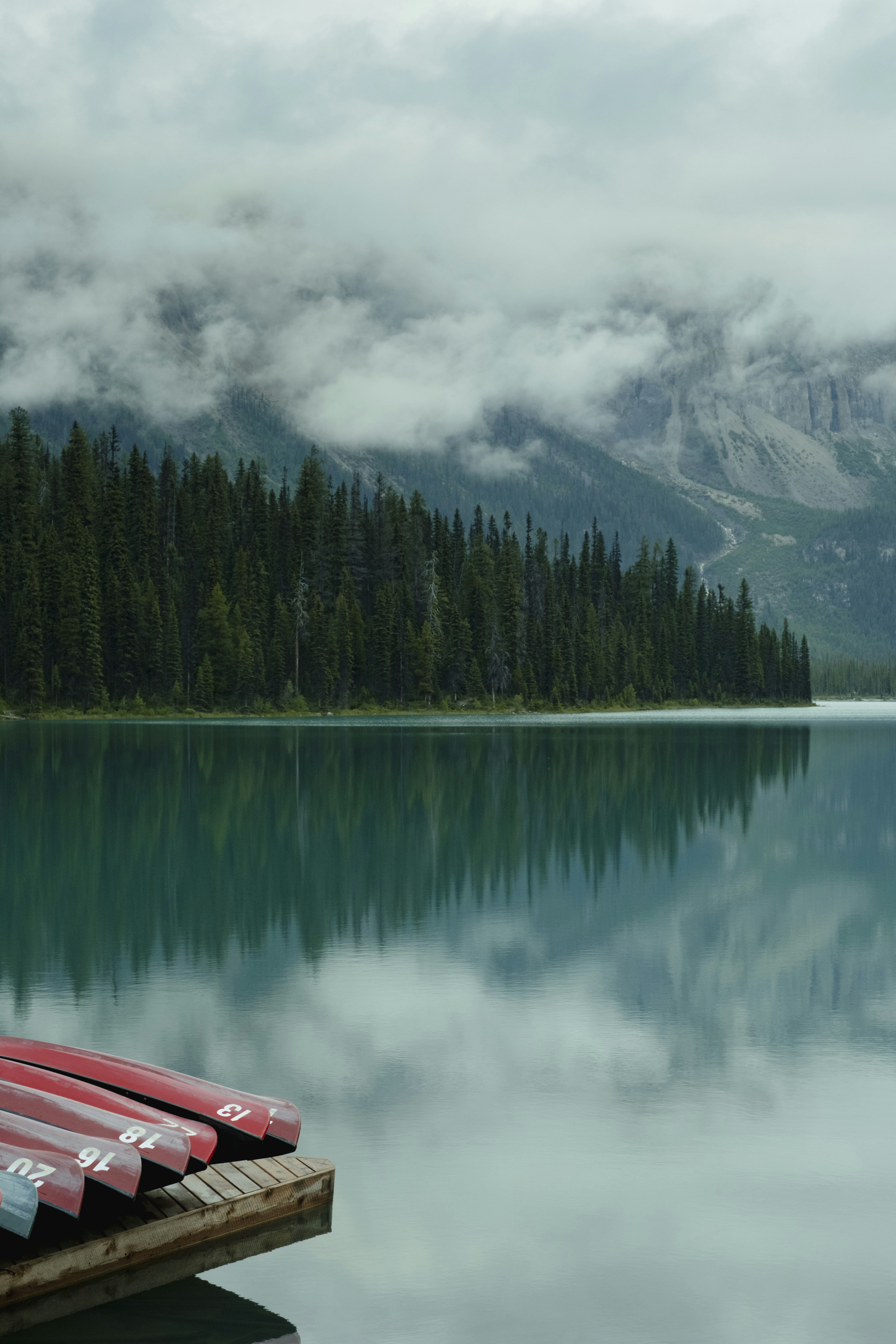 Emerald Lake with Pine Crest and Misty Peaks