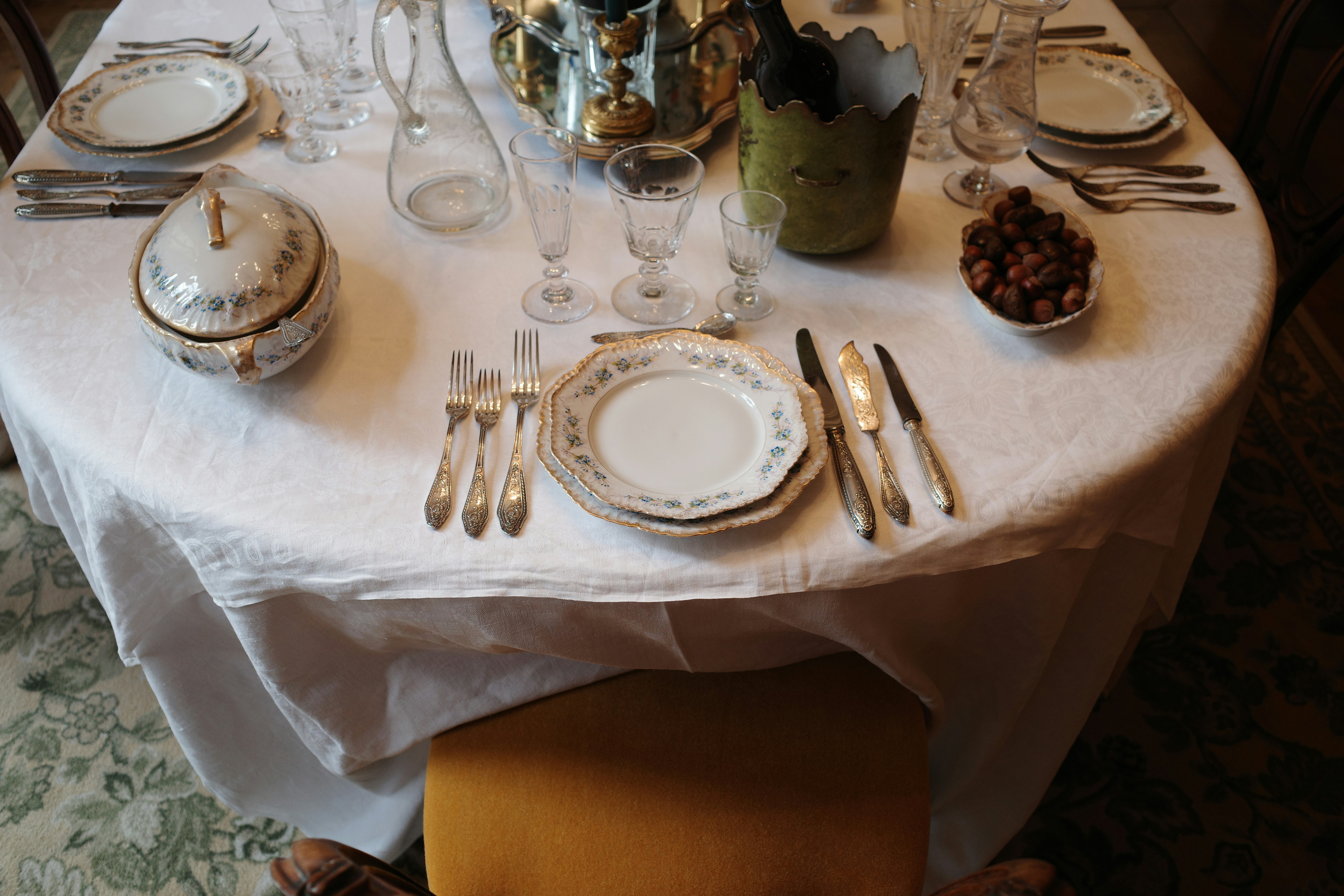 Table Setting Quietly Speaks of Formal Dinner and Vintage Ceramics