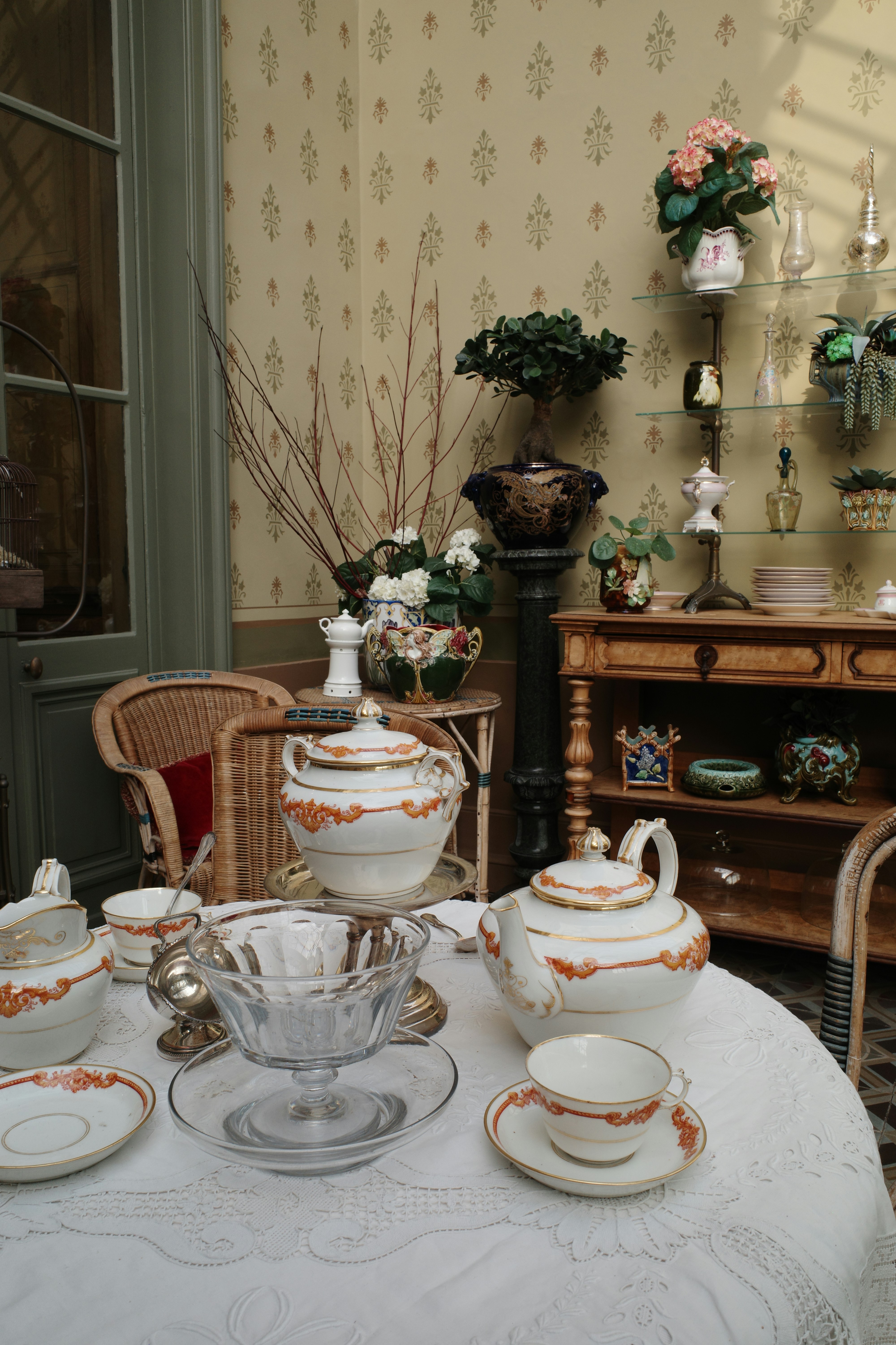 Elegant Tea Setting in a Vintage Parlor