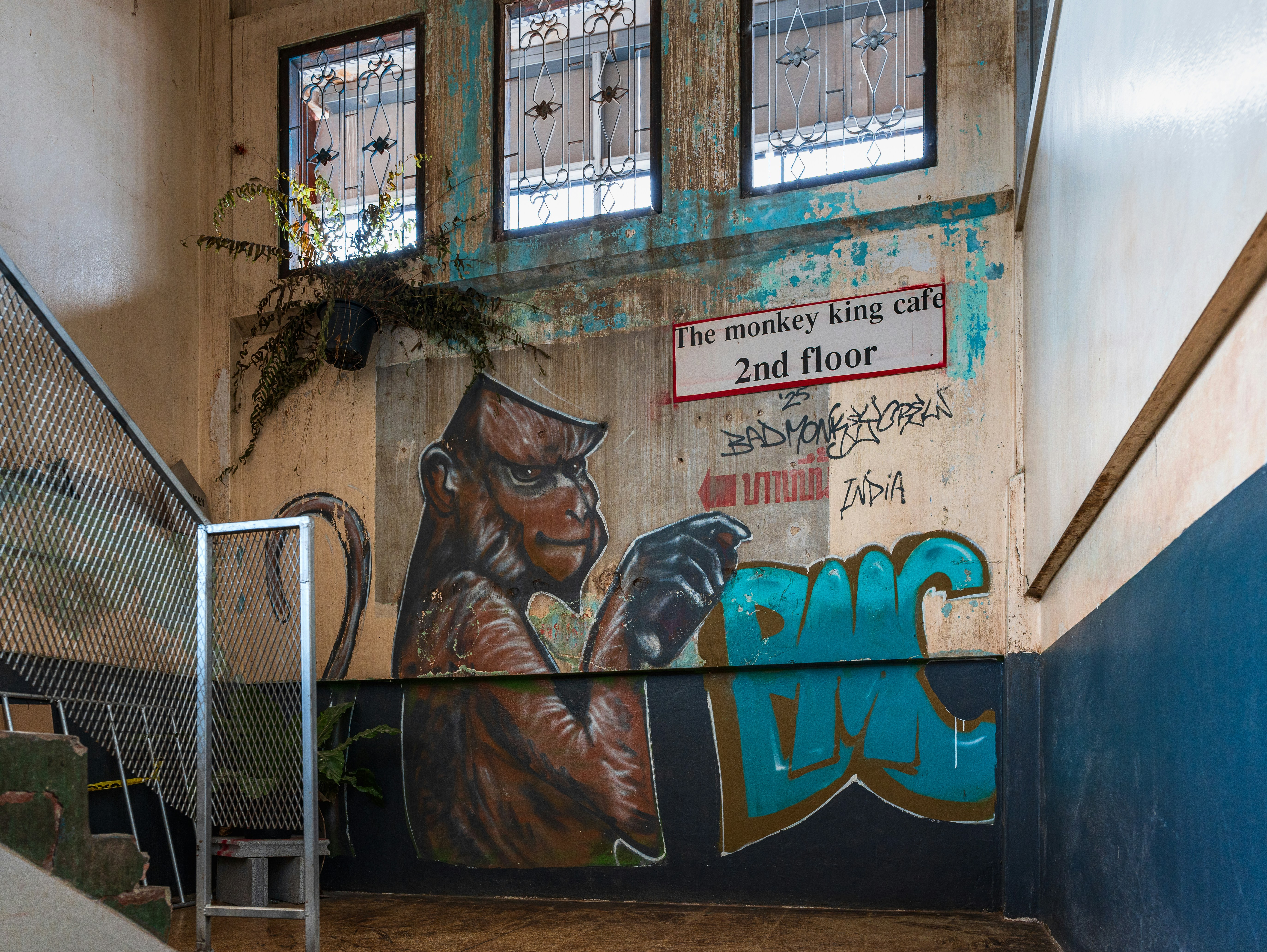 Monkey King Graffiti in an Abandoned Stairwell