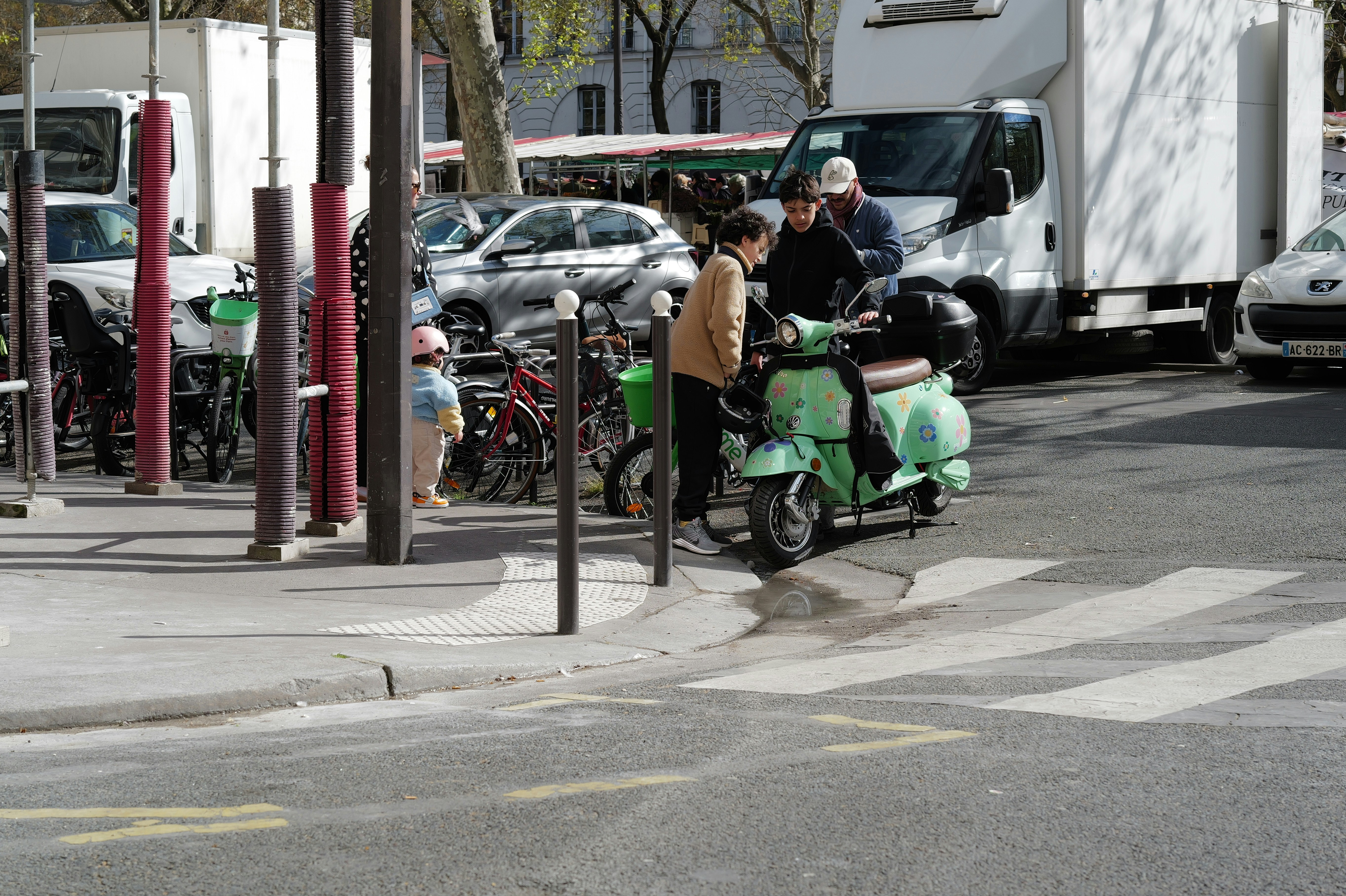 Scooter Stop: People Consult in a City Crossing
