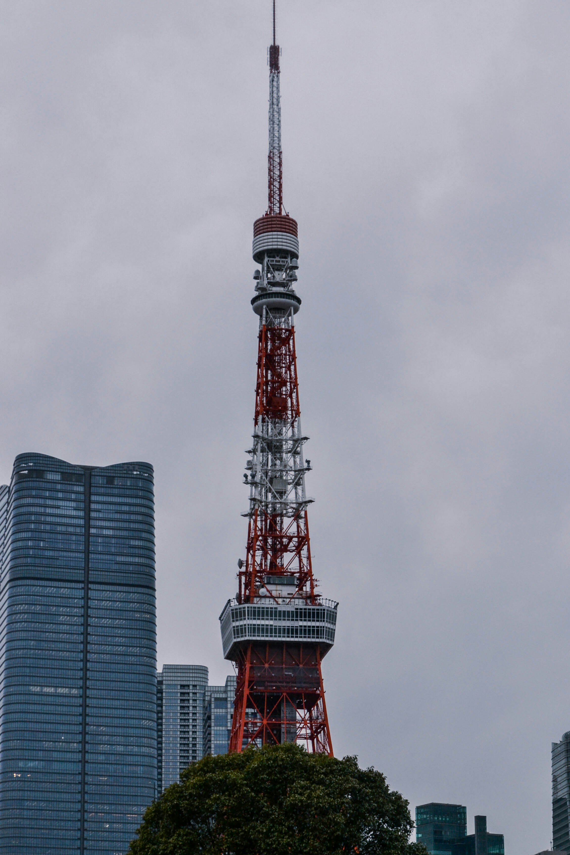 Tokyo Tower Pierces the Sky among Modern Skyscrapers