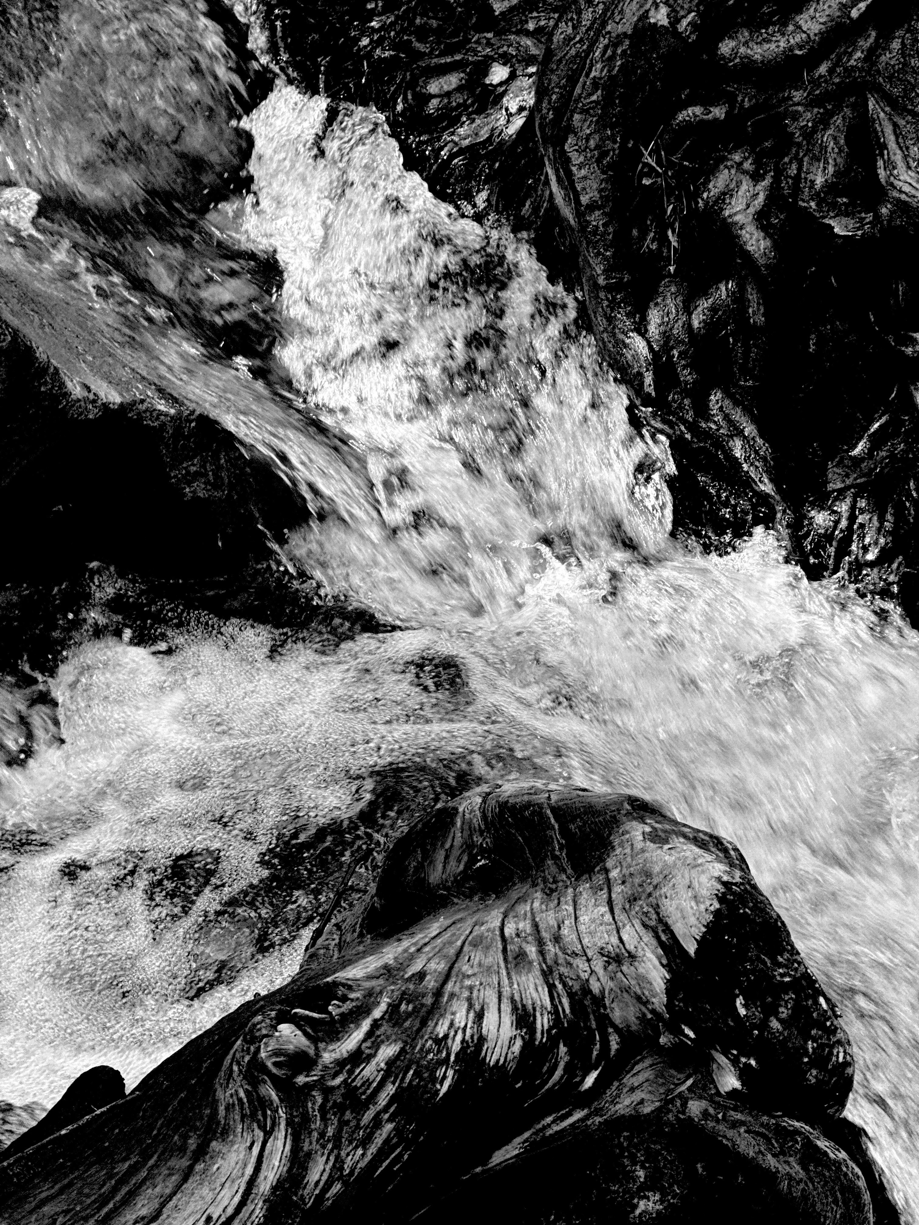 Rushing Mountain Stream in Noir Tones