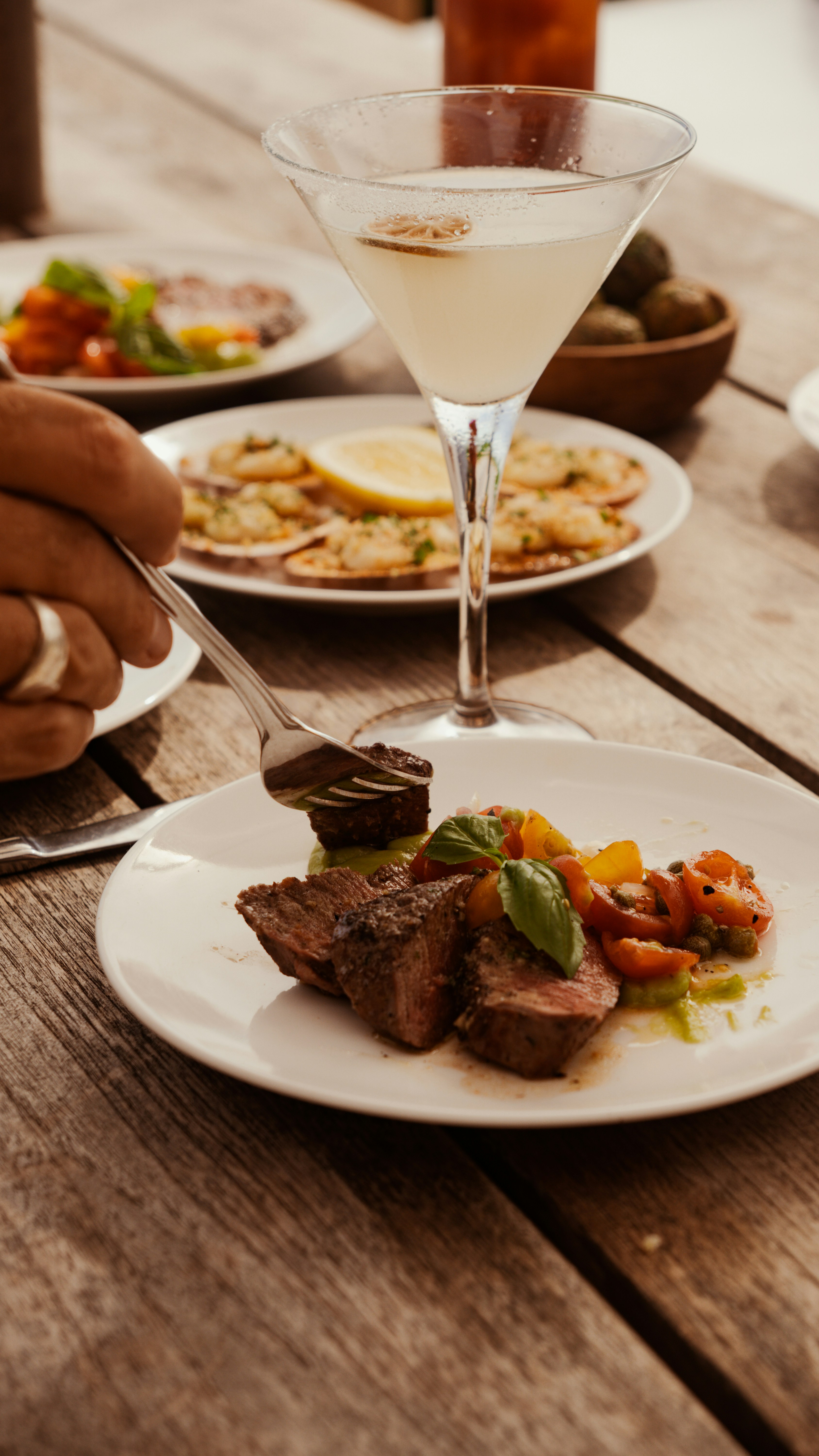 Tender Slices and Glass of Glow: A Gourmet Moment