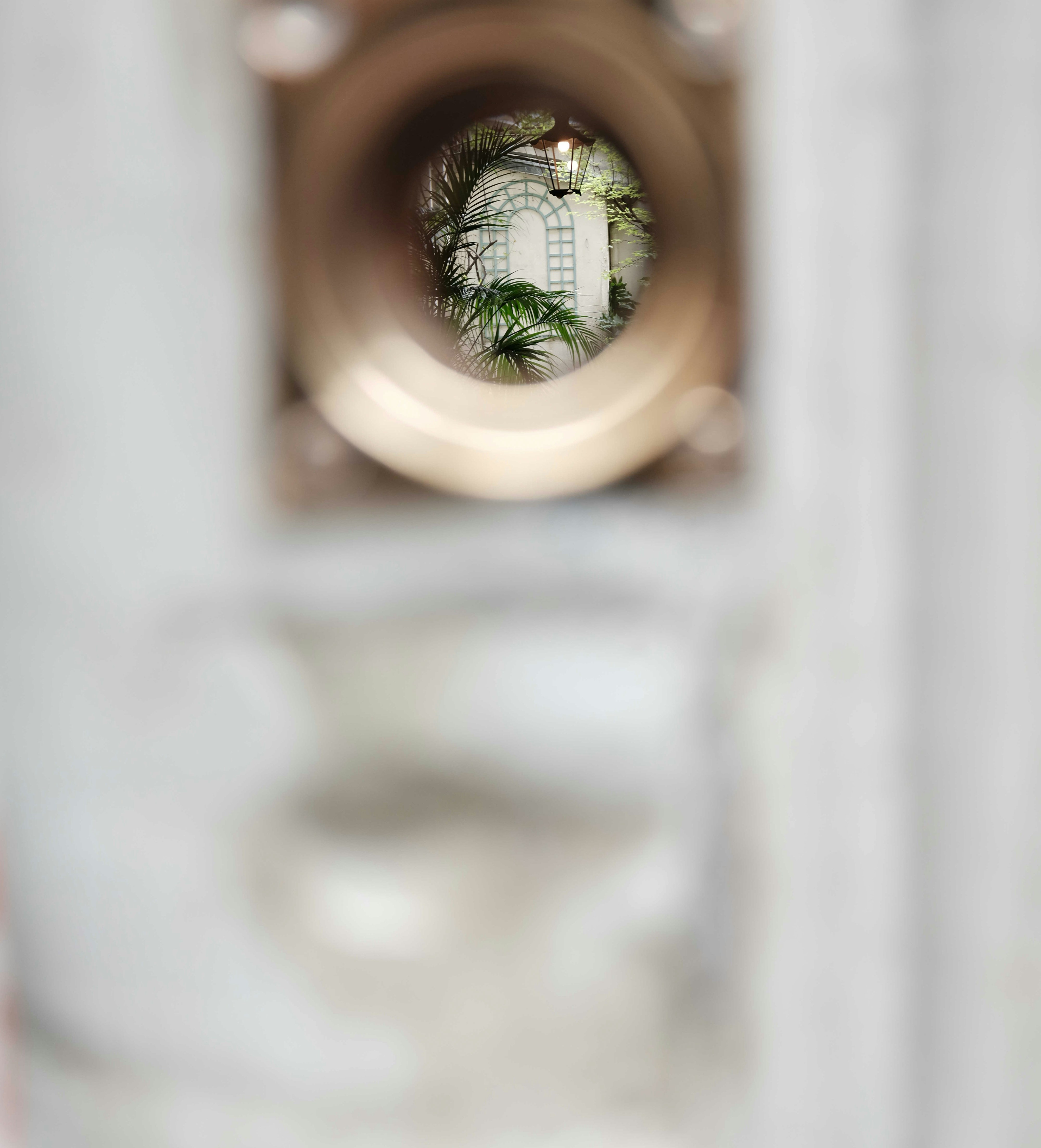 Peering through a Round Aperture: A Courtyard View Reflected