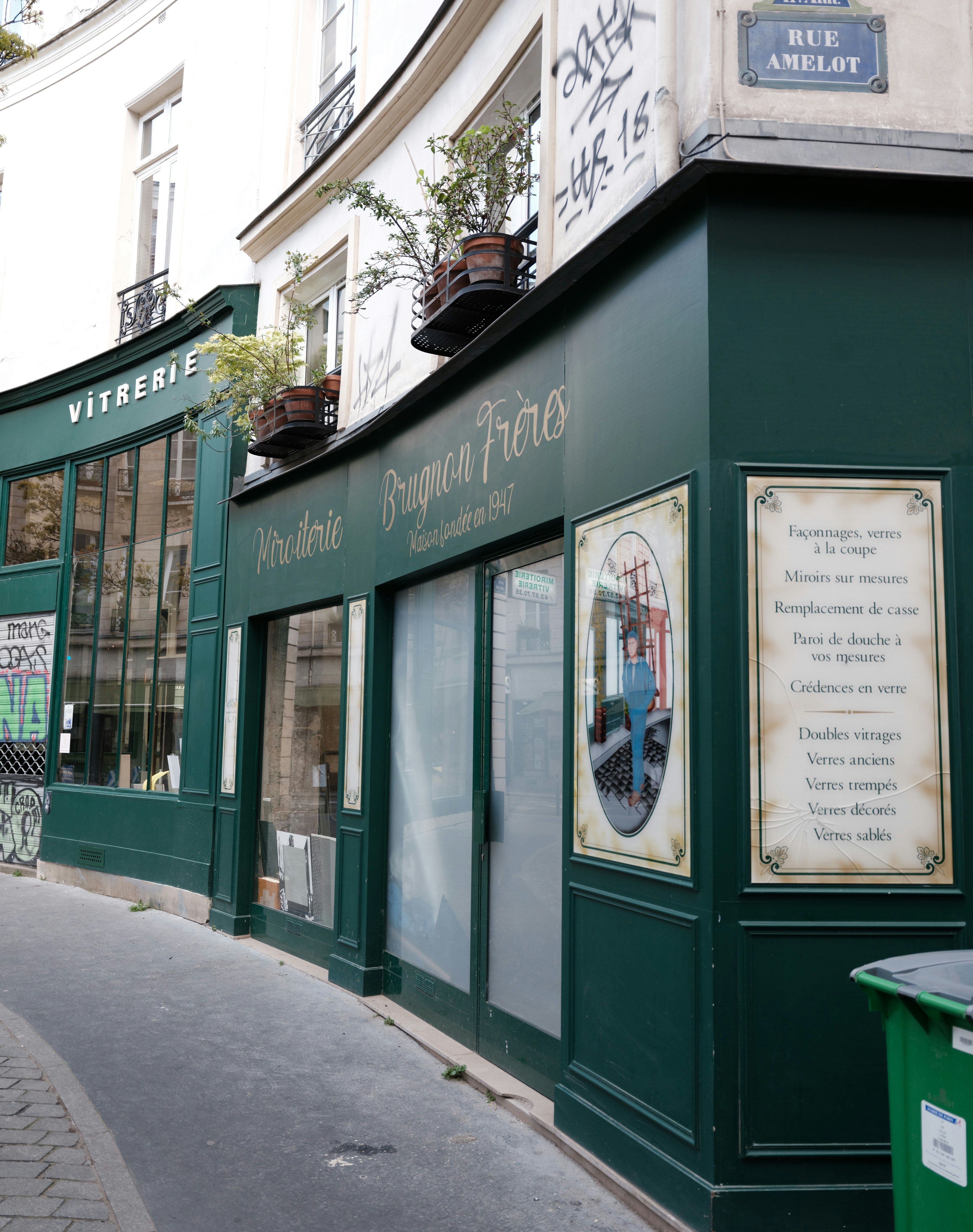 Green Facade of a Parisian Glassware Shop on Rue Amelot