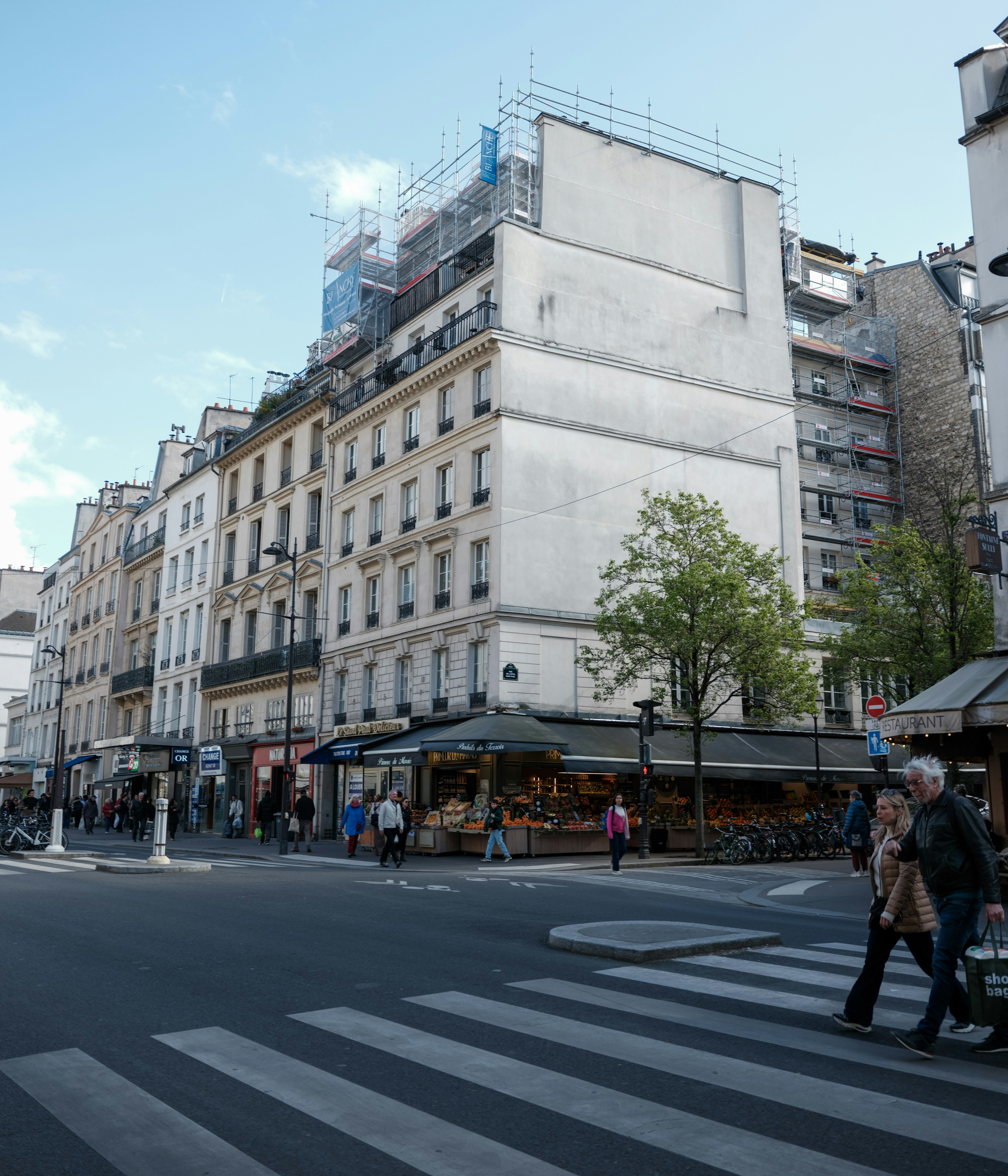 City Corner with a Terrace of Shops Under Construction