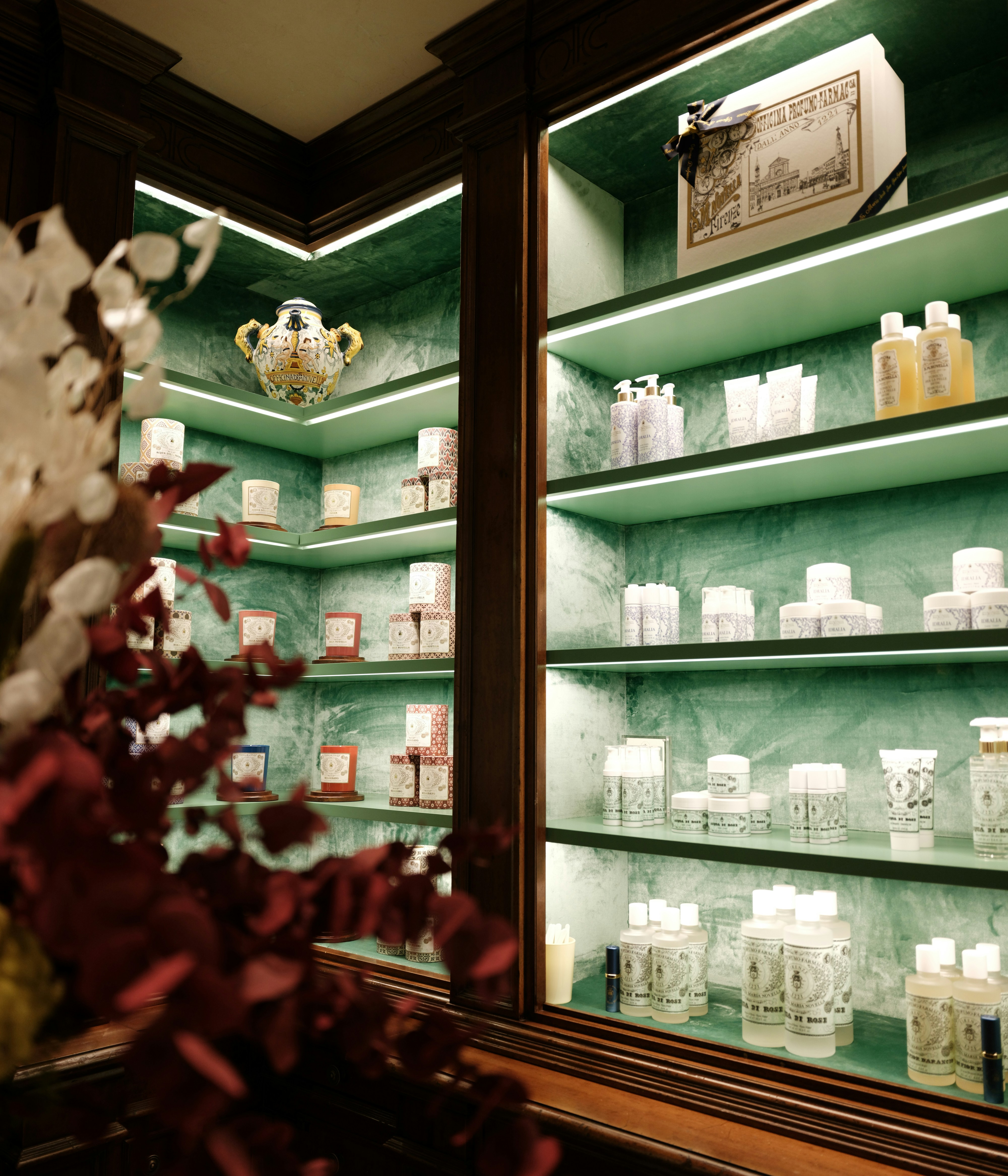Glass-Front Herbal Apothecary: A Quiet Display of Ceramics and Bottles