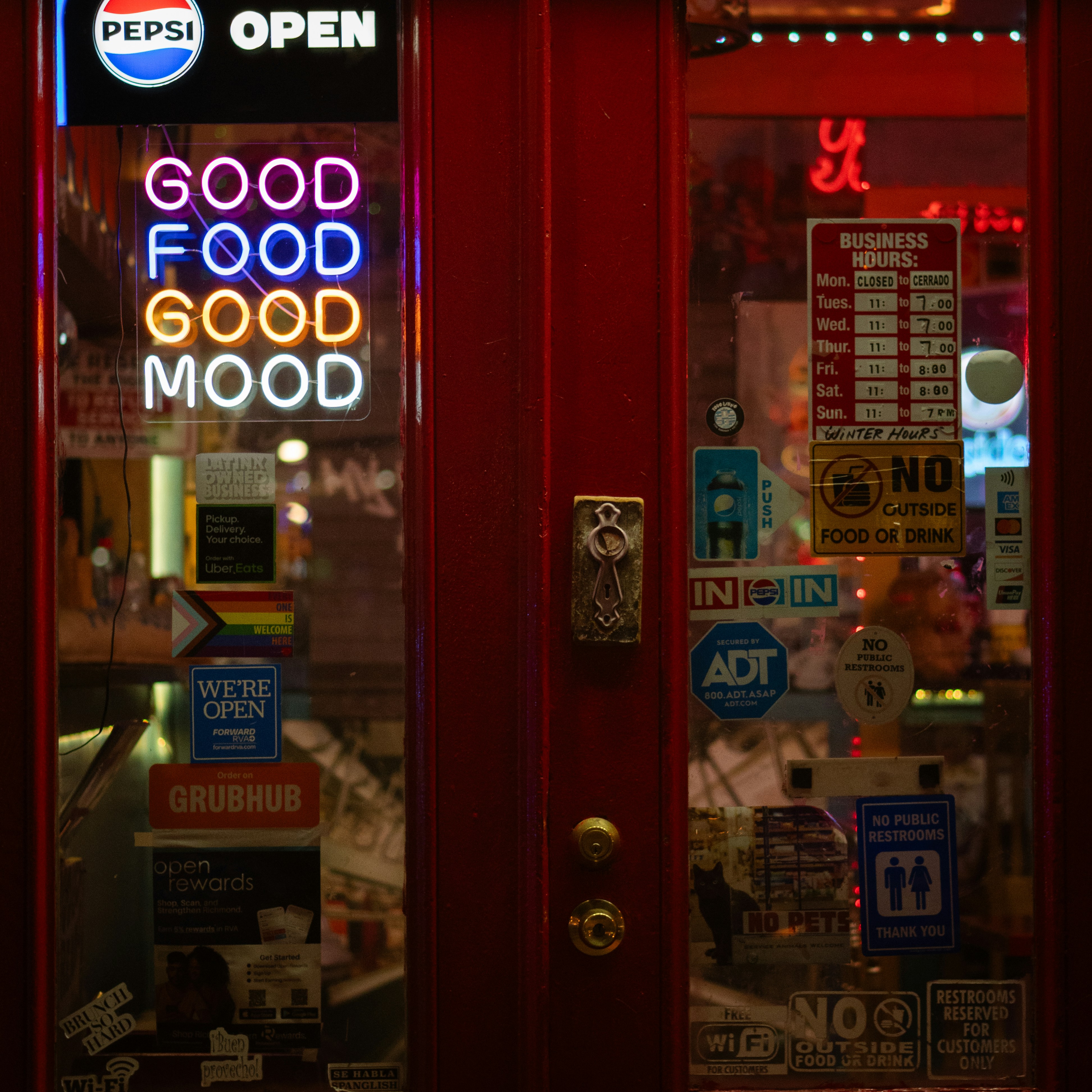Neon Overstorefront: A Red Door, A Glimpse Inside
