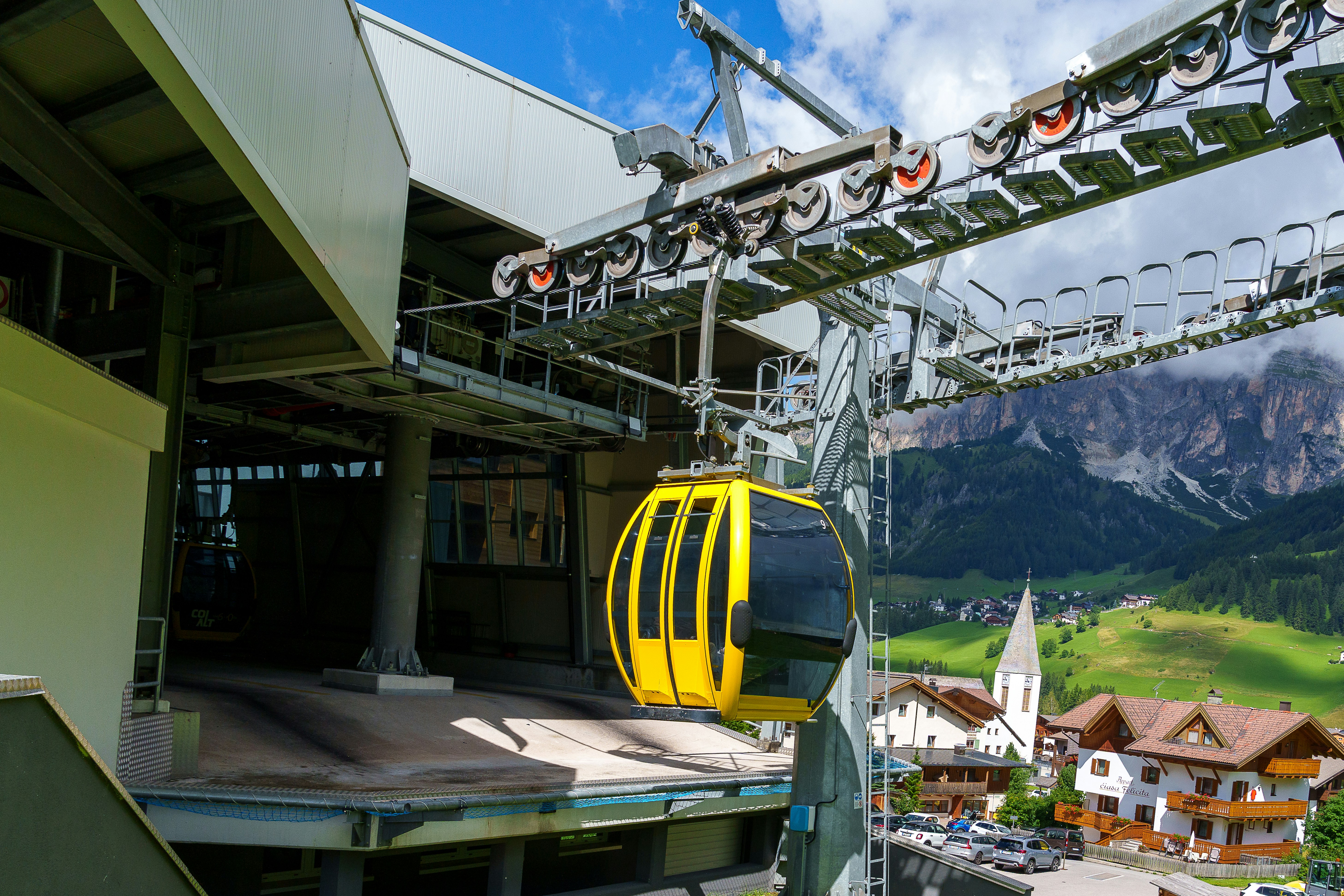Cable Car Above a Alpine Village