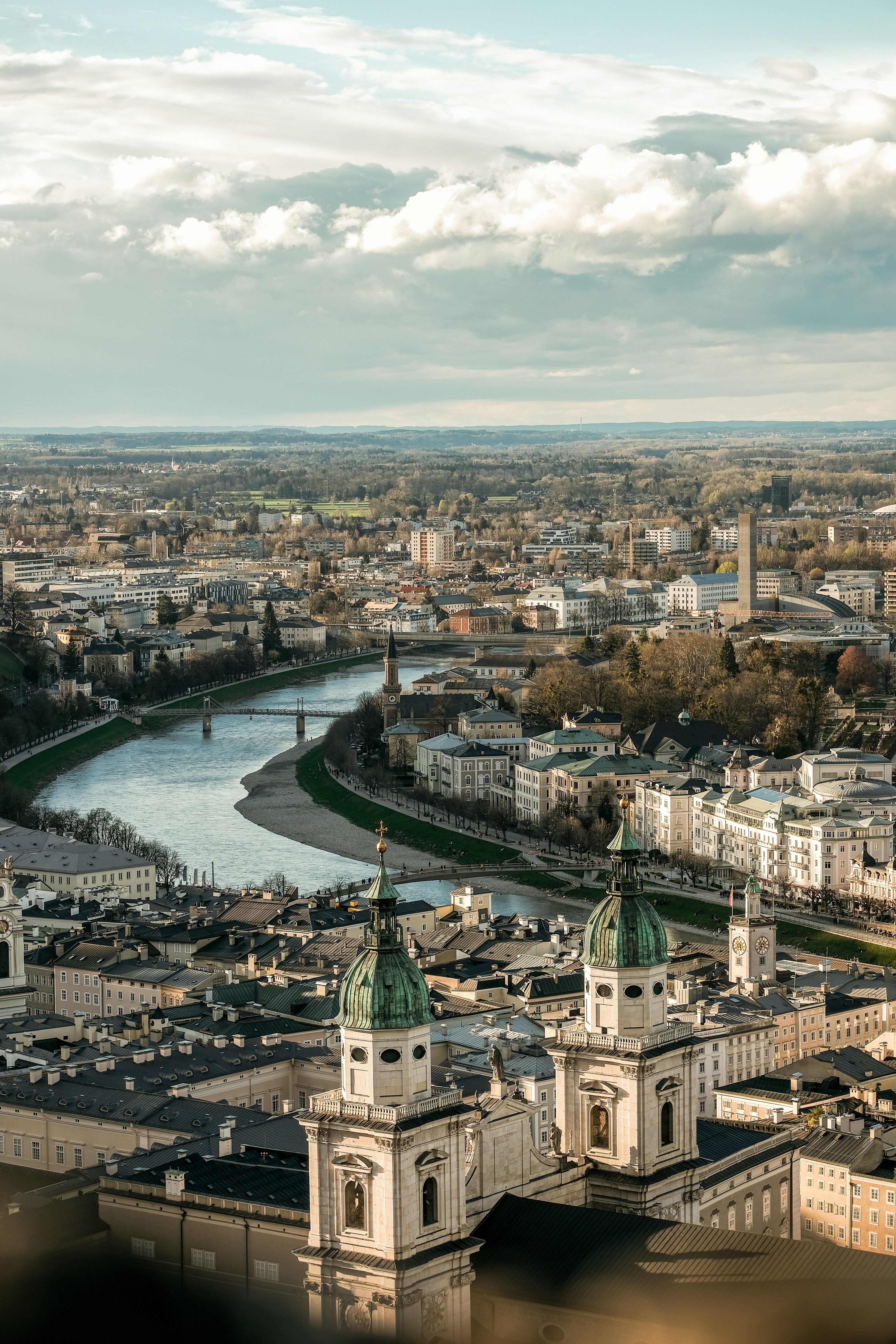 Aerial Reverie over a River Bend and Baroque Spires
