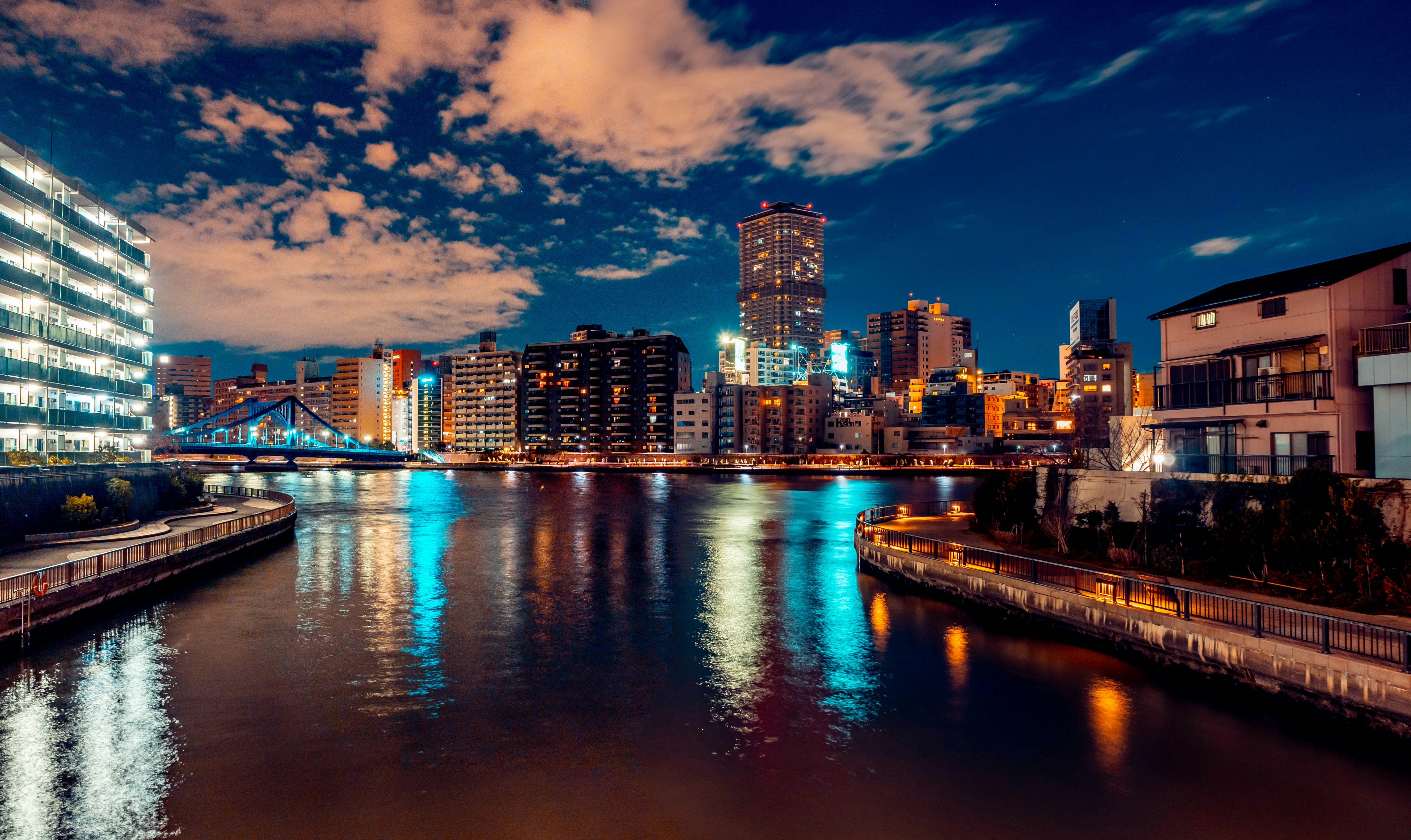 City Lights Reflect on Shimmering Riverfront