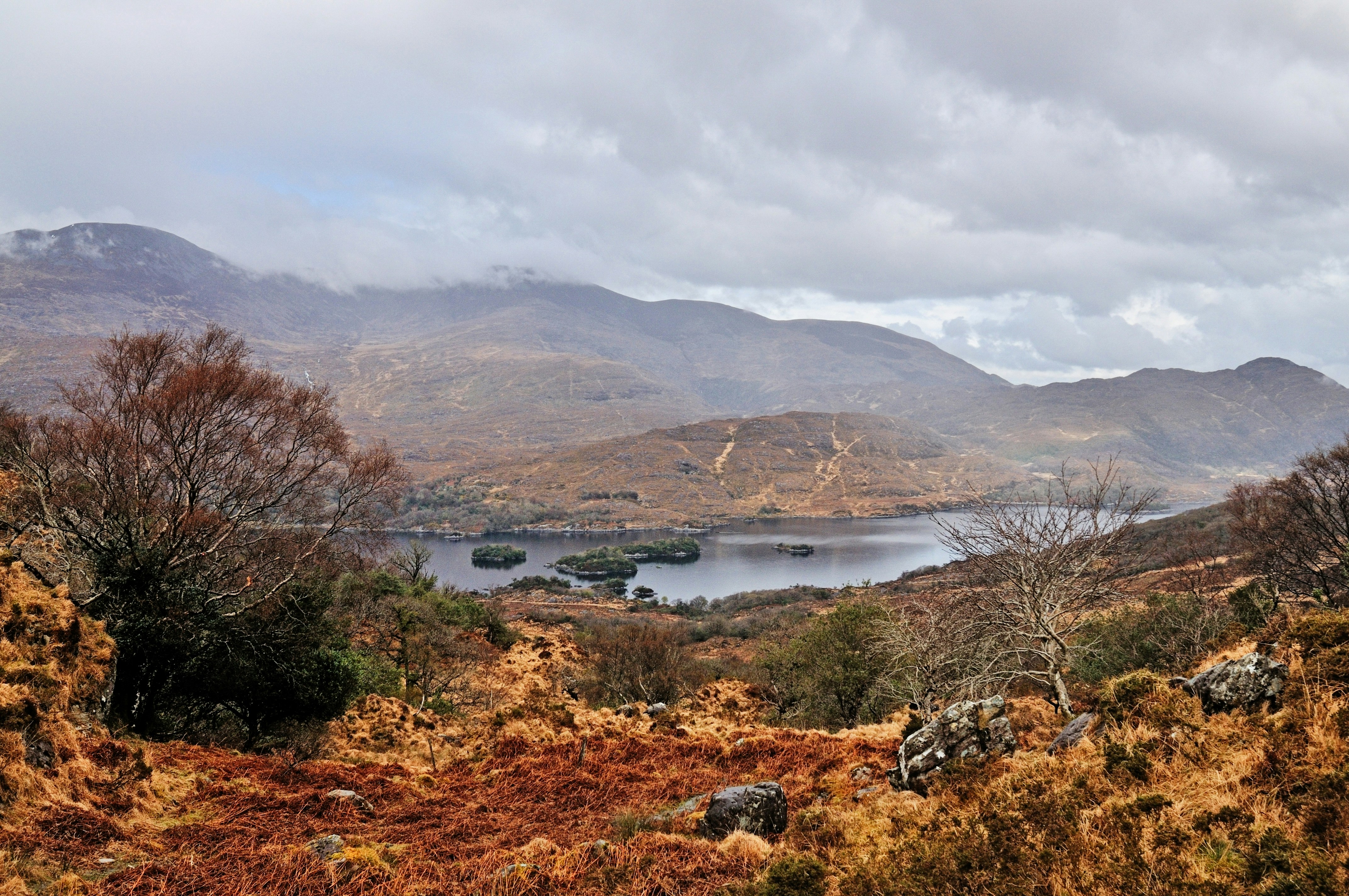 Autumn Highlands Over Lake Dotted by Isolated Islands