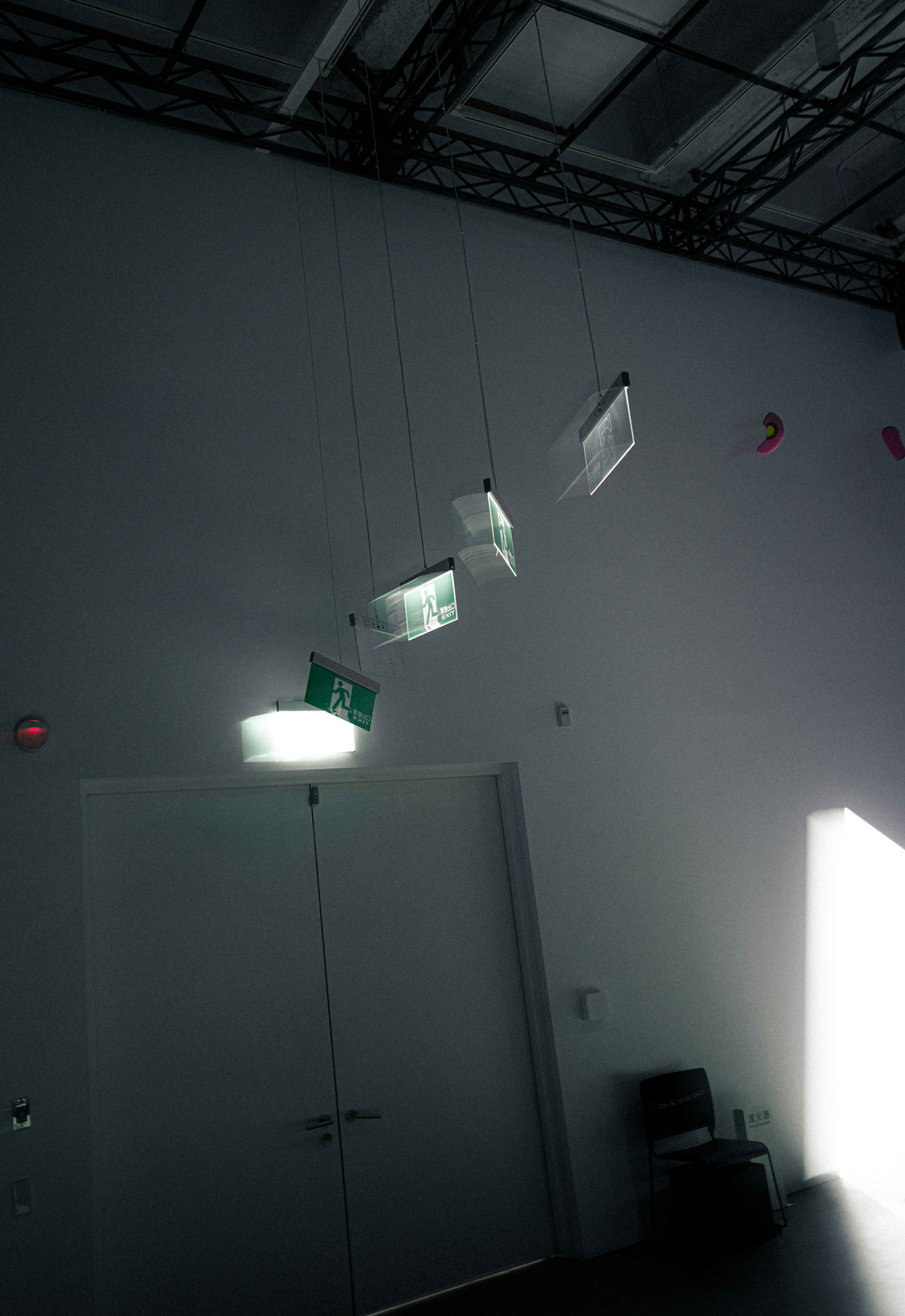 Suspended Light Panels in an Empty Gallery