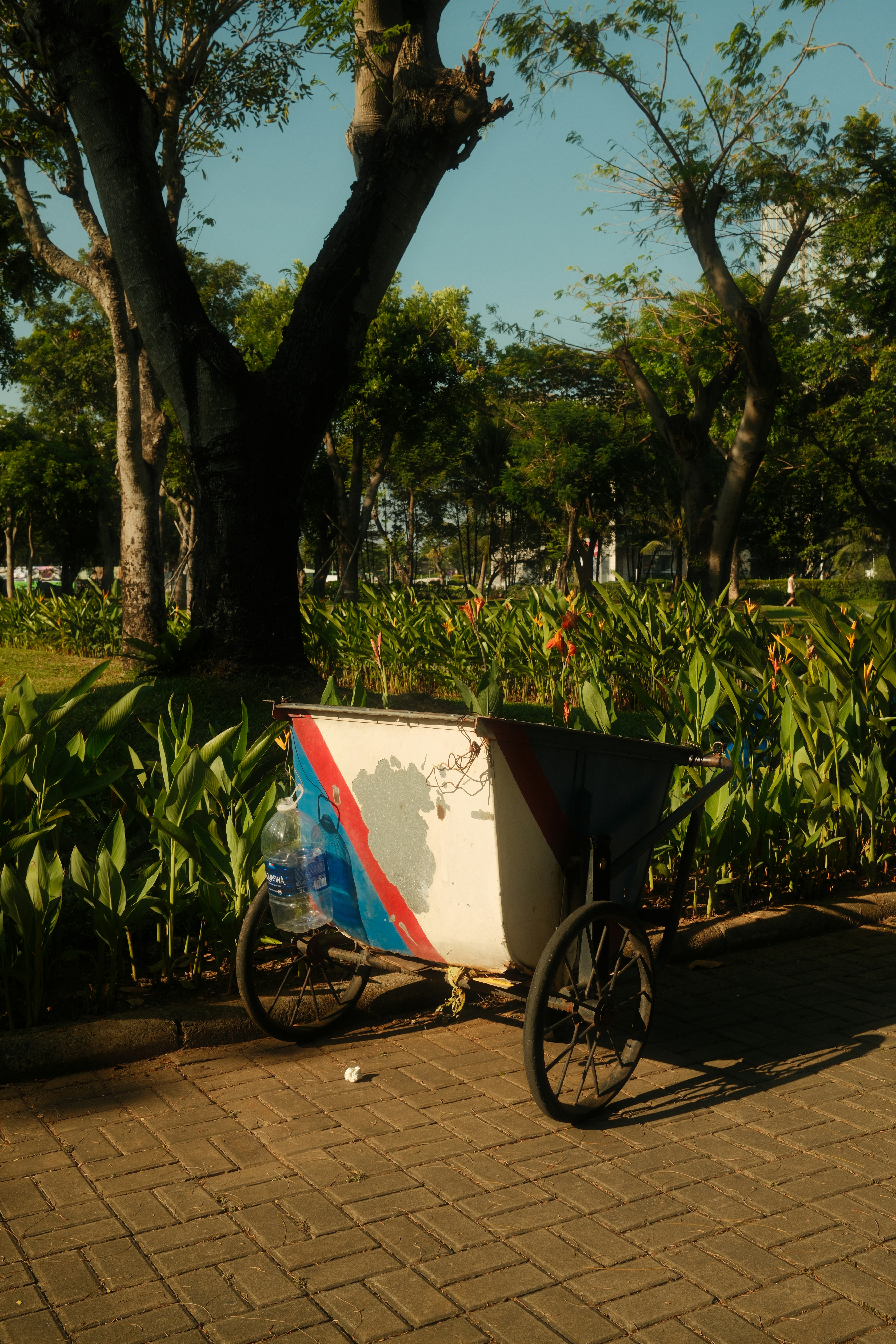 Sunlit Cart with Painted Panel Anchored by Shadowed Wheels