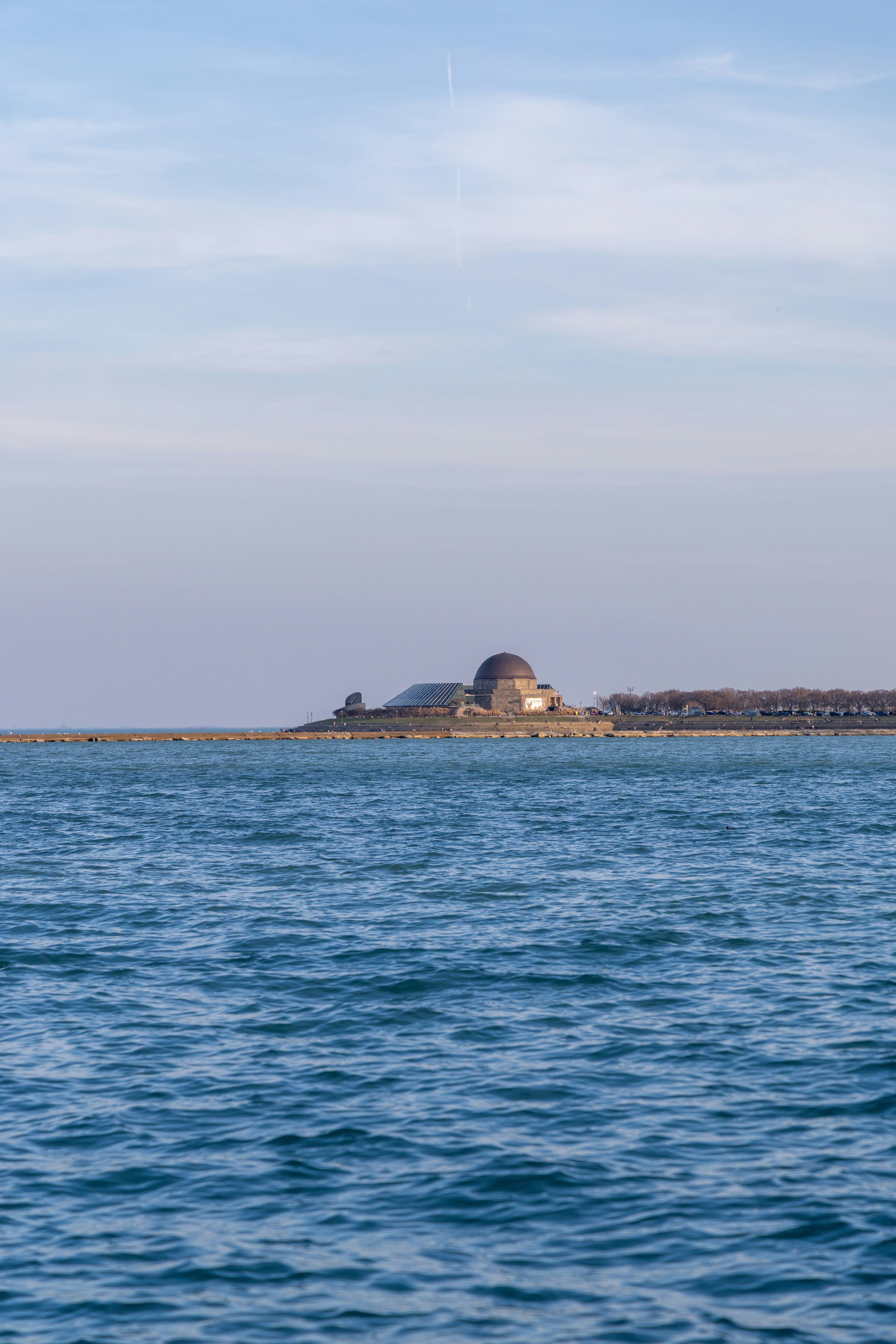 Harbor Dome at Dusk: A Quiet Island Beacon Across Blue Waters