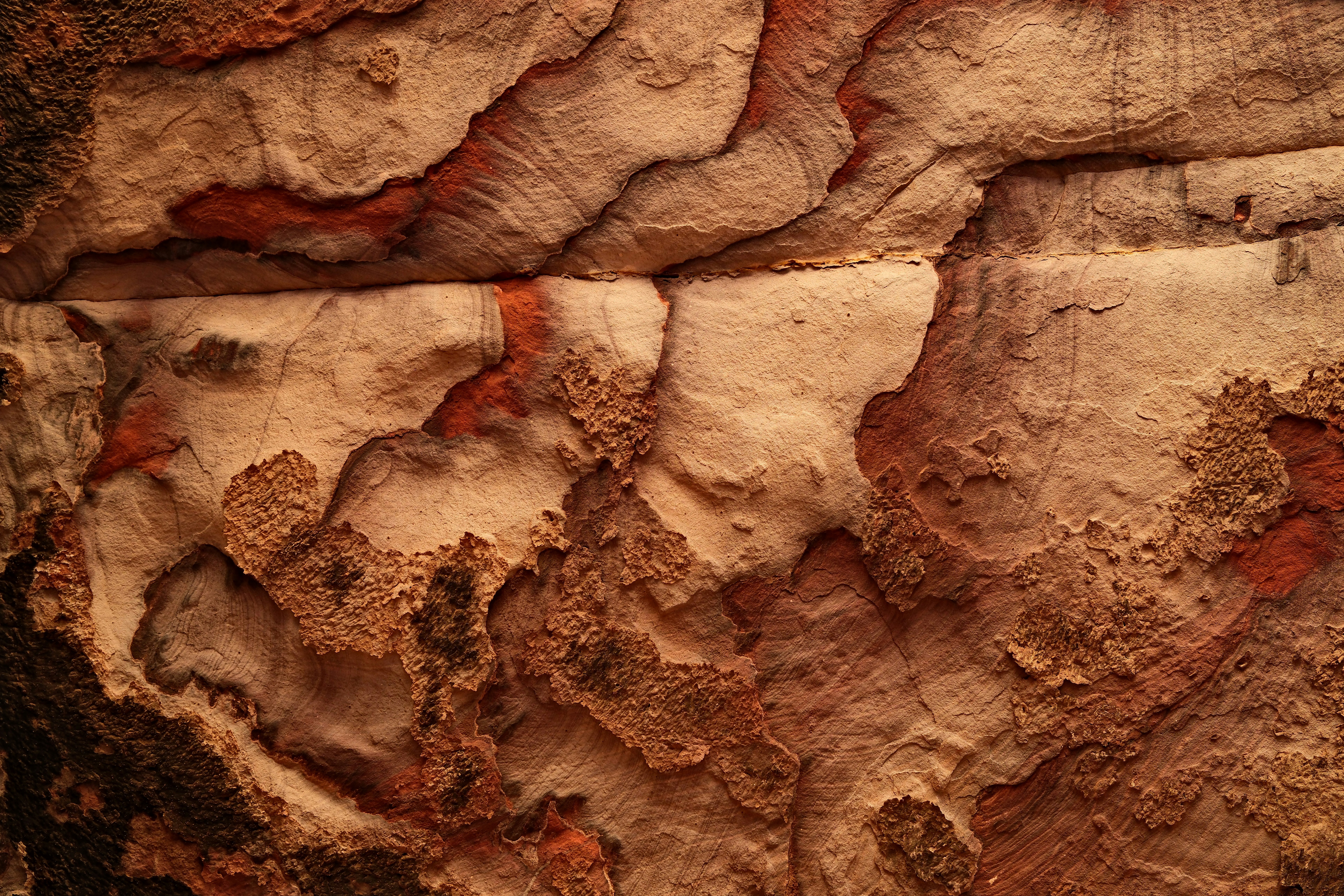 Rugged Earthen Facade: Weathered Claystone Textures in Warm Light