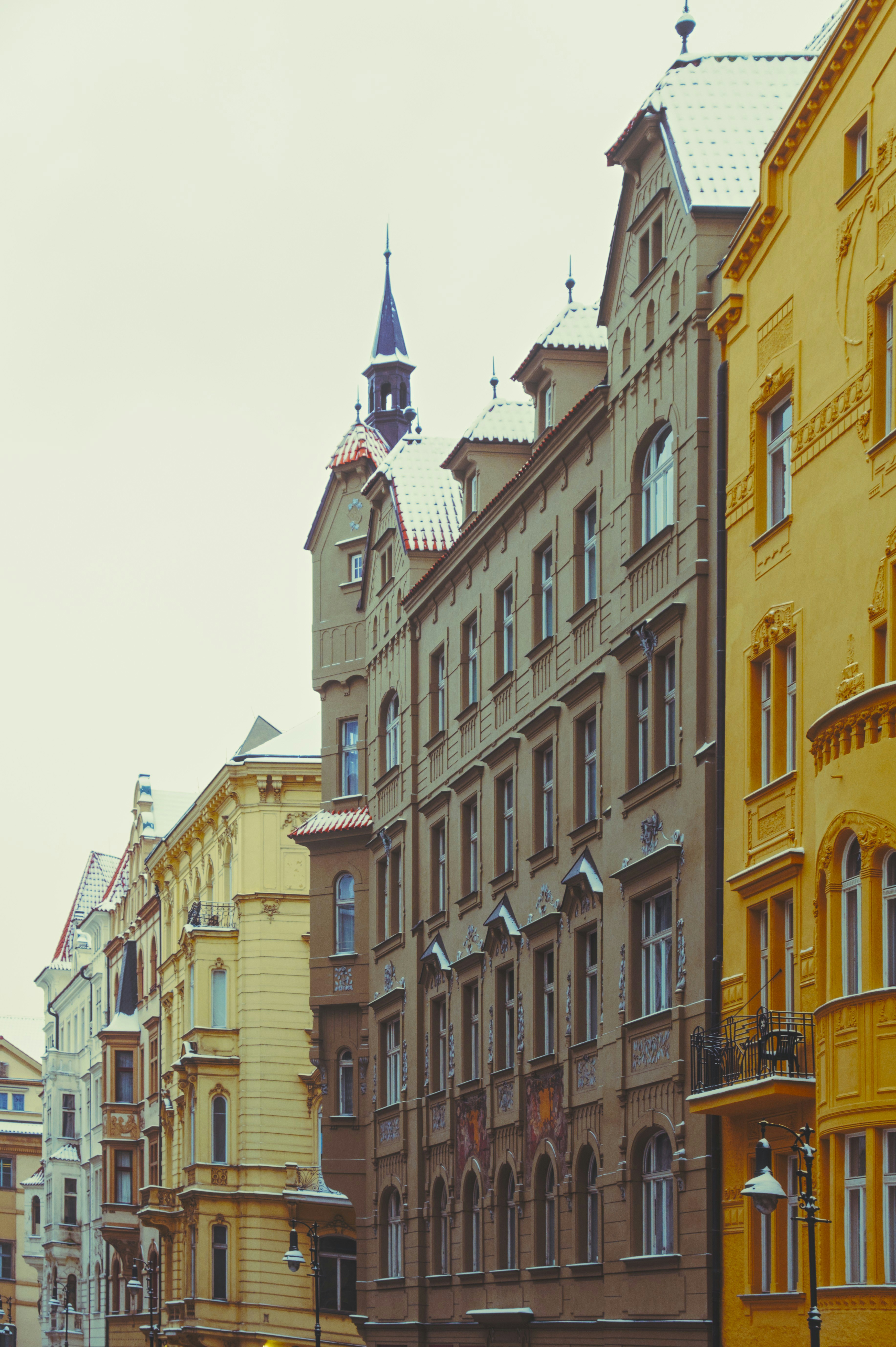 Row of European Facades in Warm Evening Light