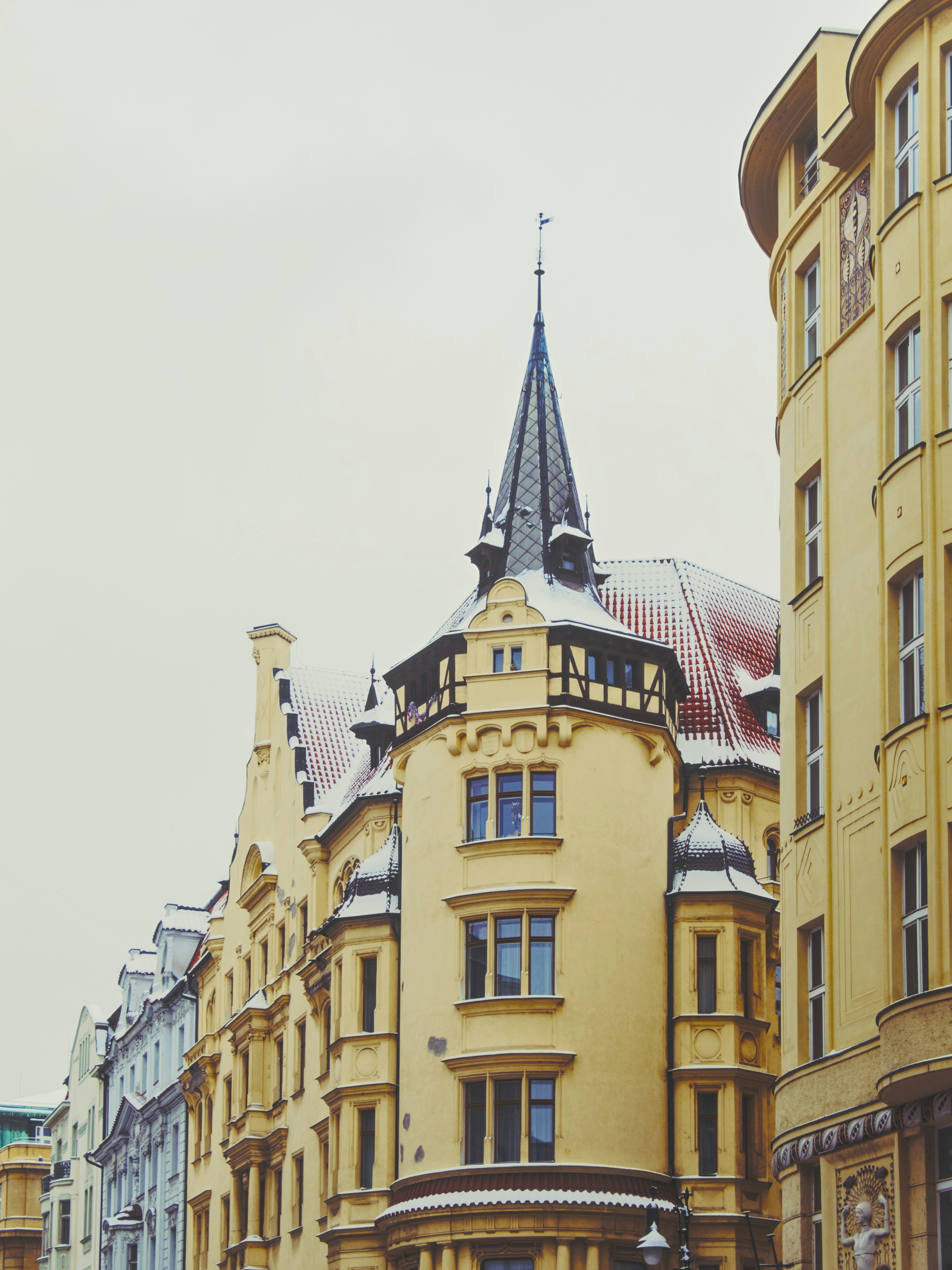Yellow Facade Symphony: A Street of Turrets and Curves