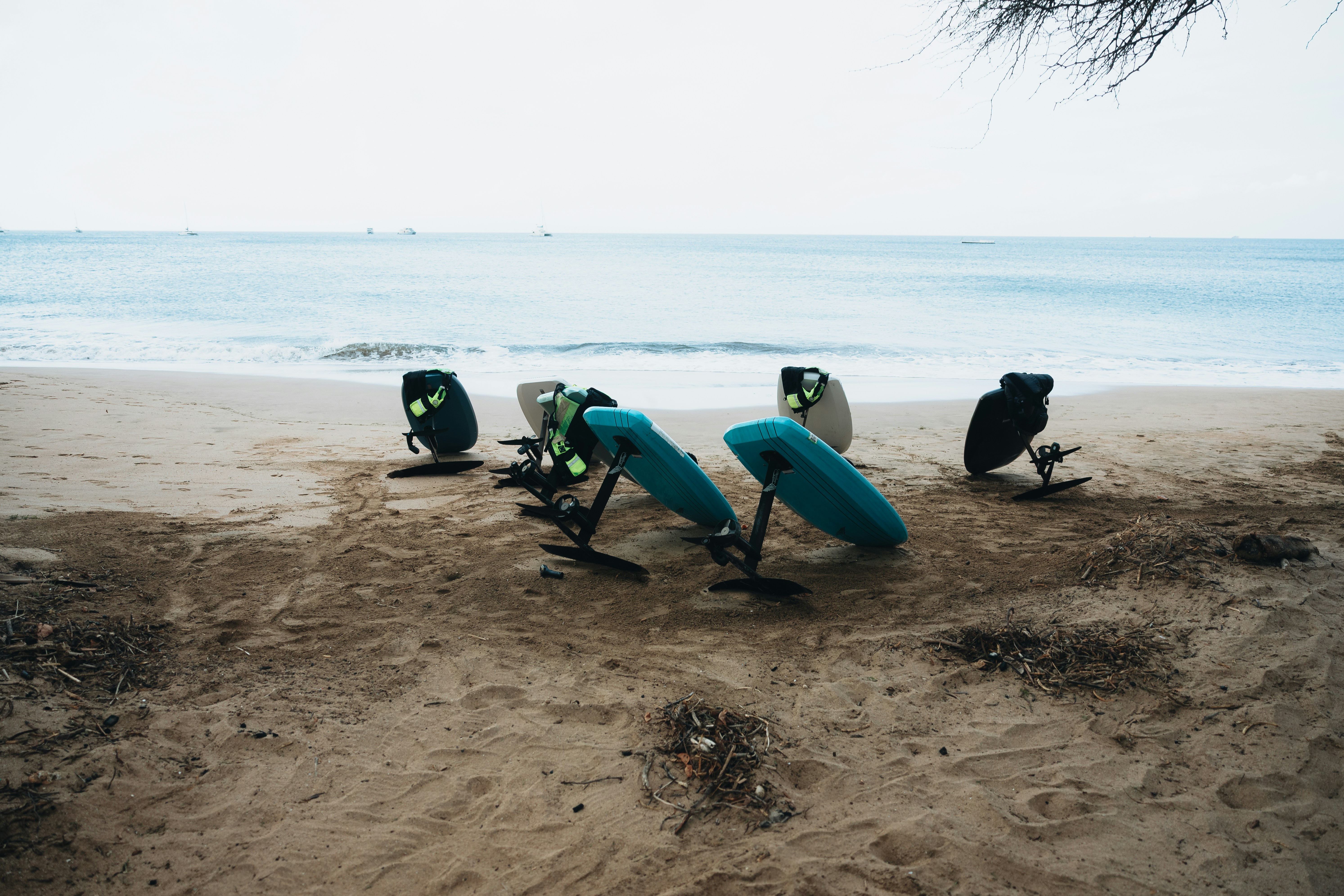 Surfboards Rest on a Quiet Shore After the Tide