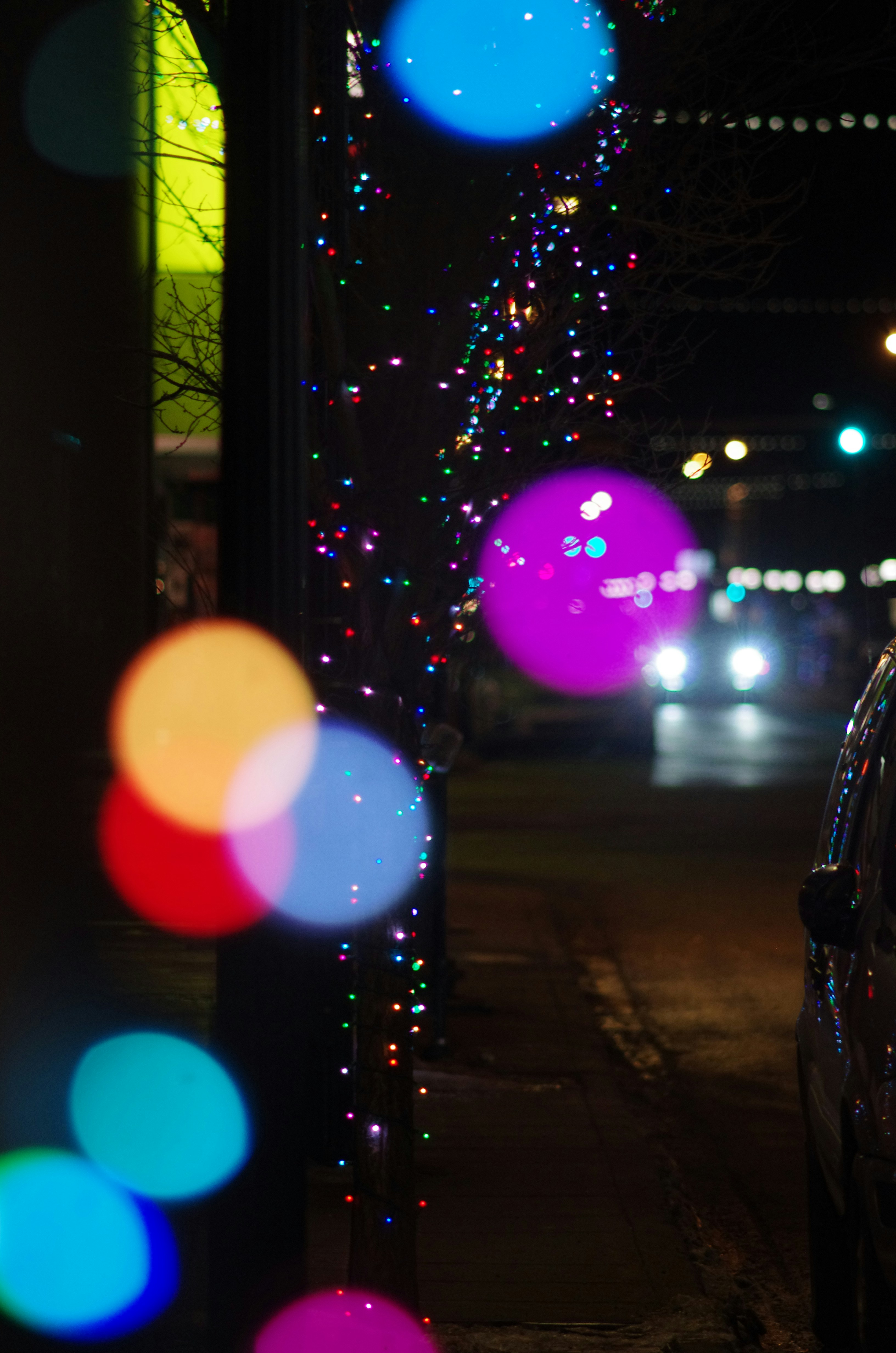 Bokeh Street Lights on a Quiet Night Walk