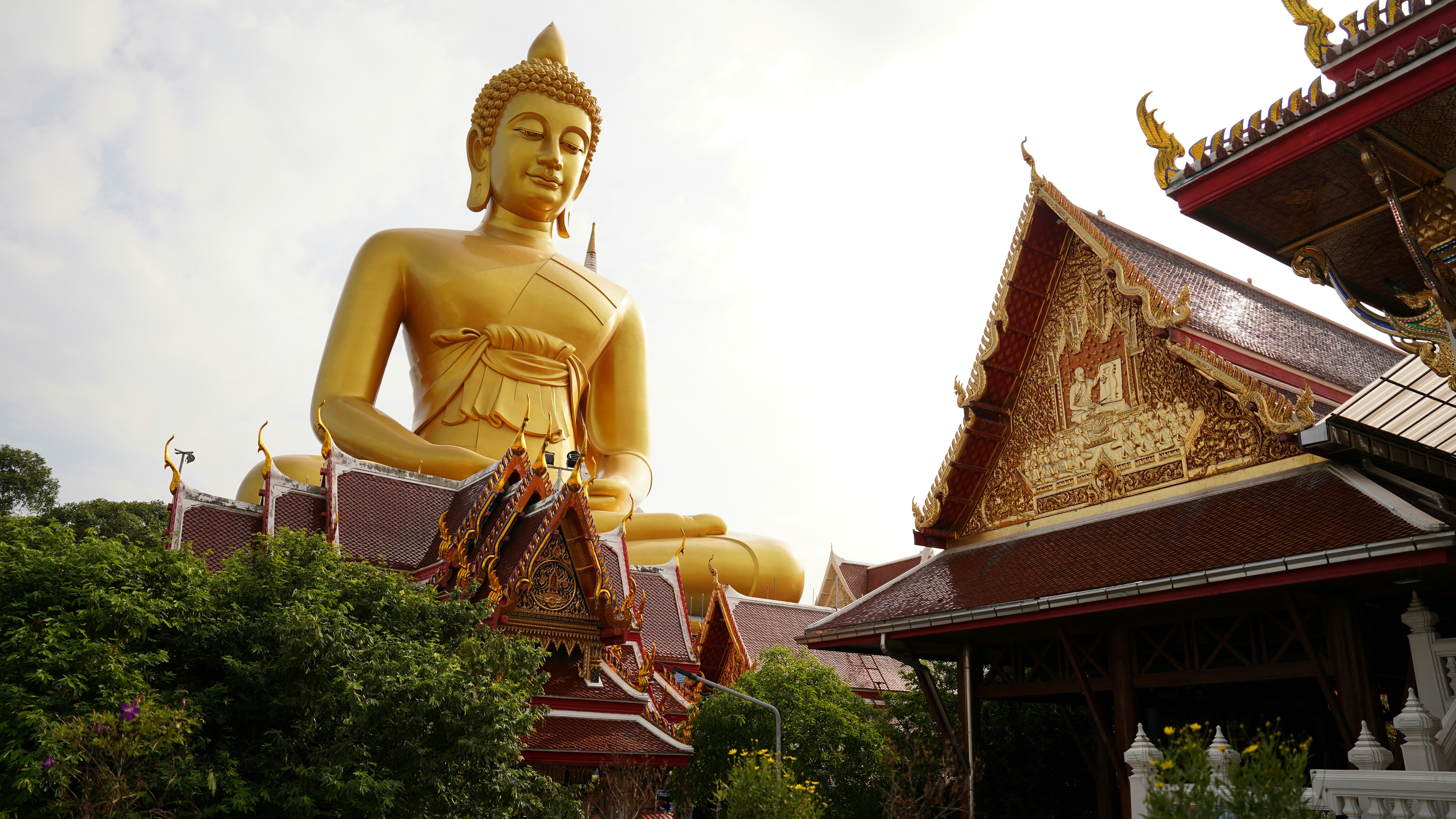 Golden Whisper: The Majestic Buddha Overlooking the Temple Complex