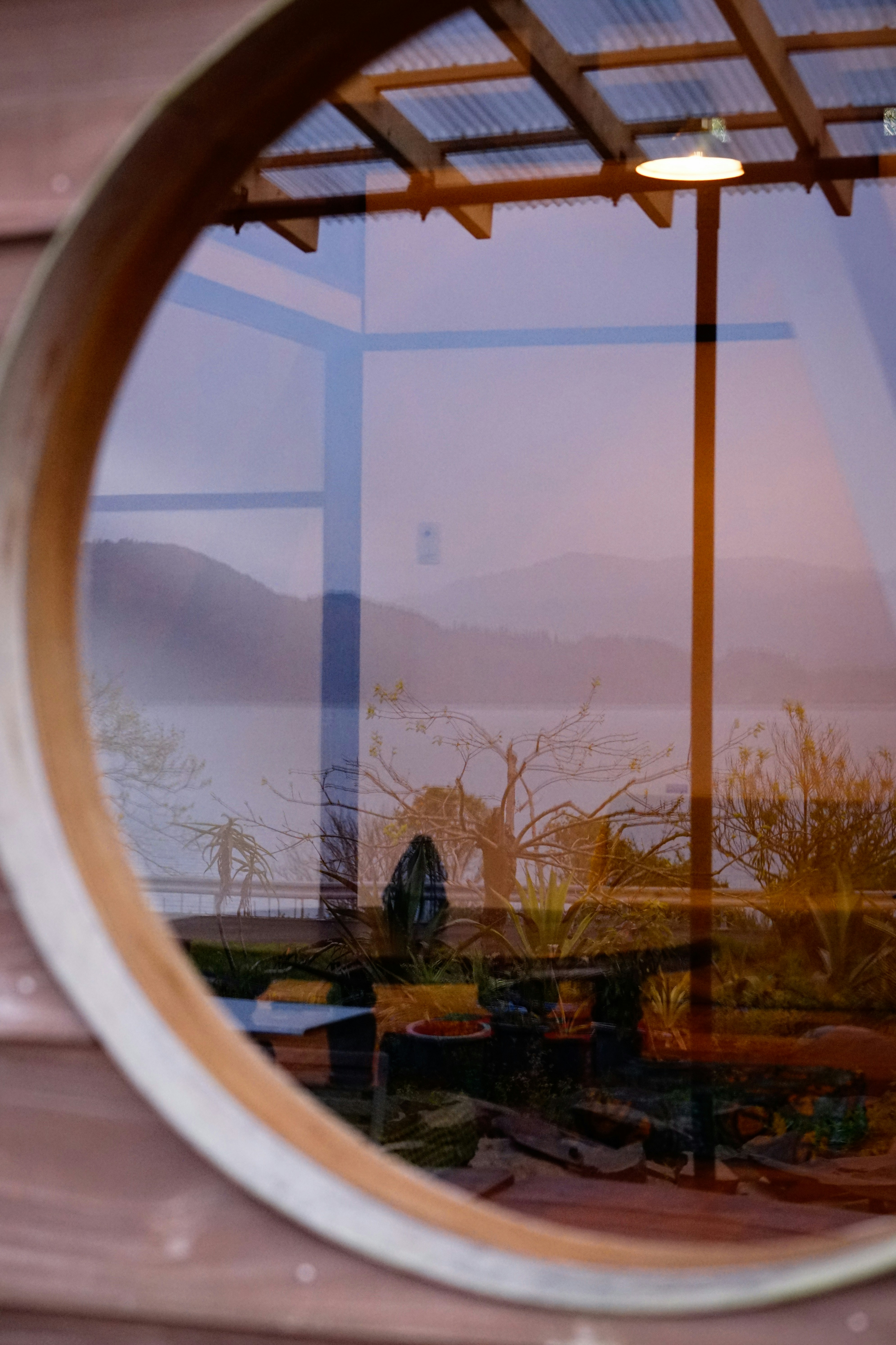 Reflected Garden through a Circular Window