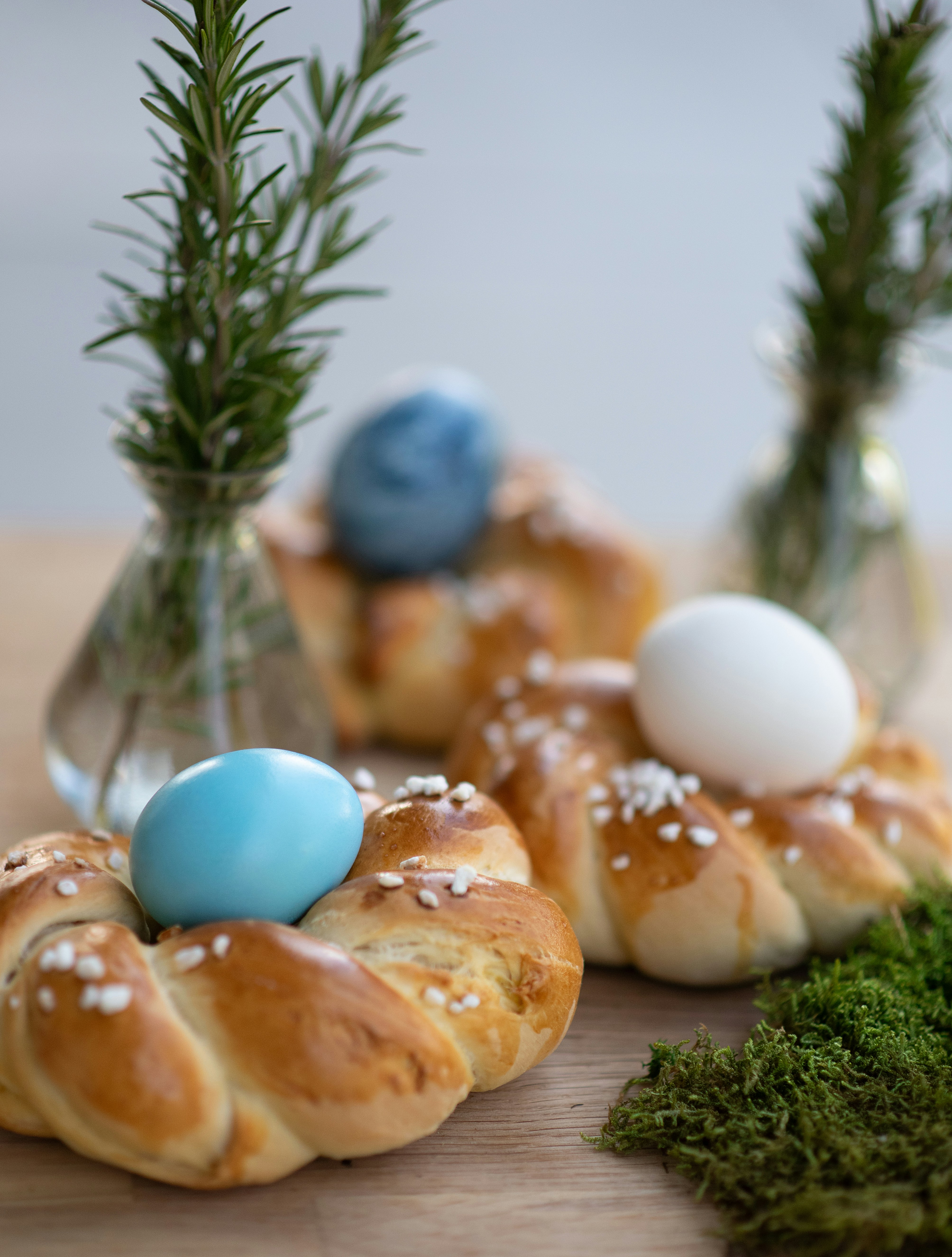 Blue Egg Among Cinnamon Buns: A Rustic Easter Tray