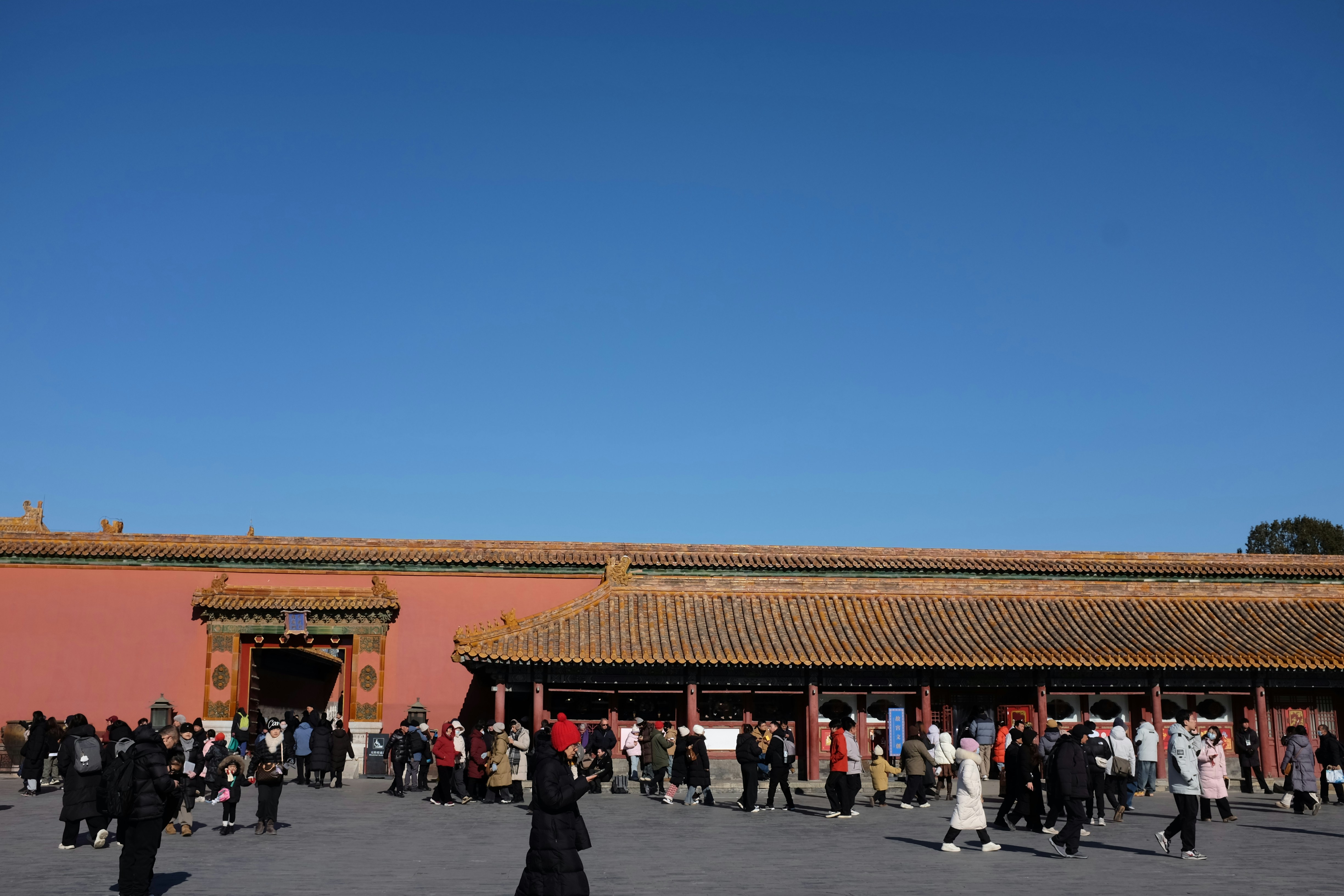 Stone Courtyard Under a Deep Blue Sky