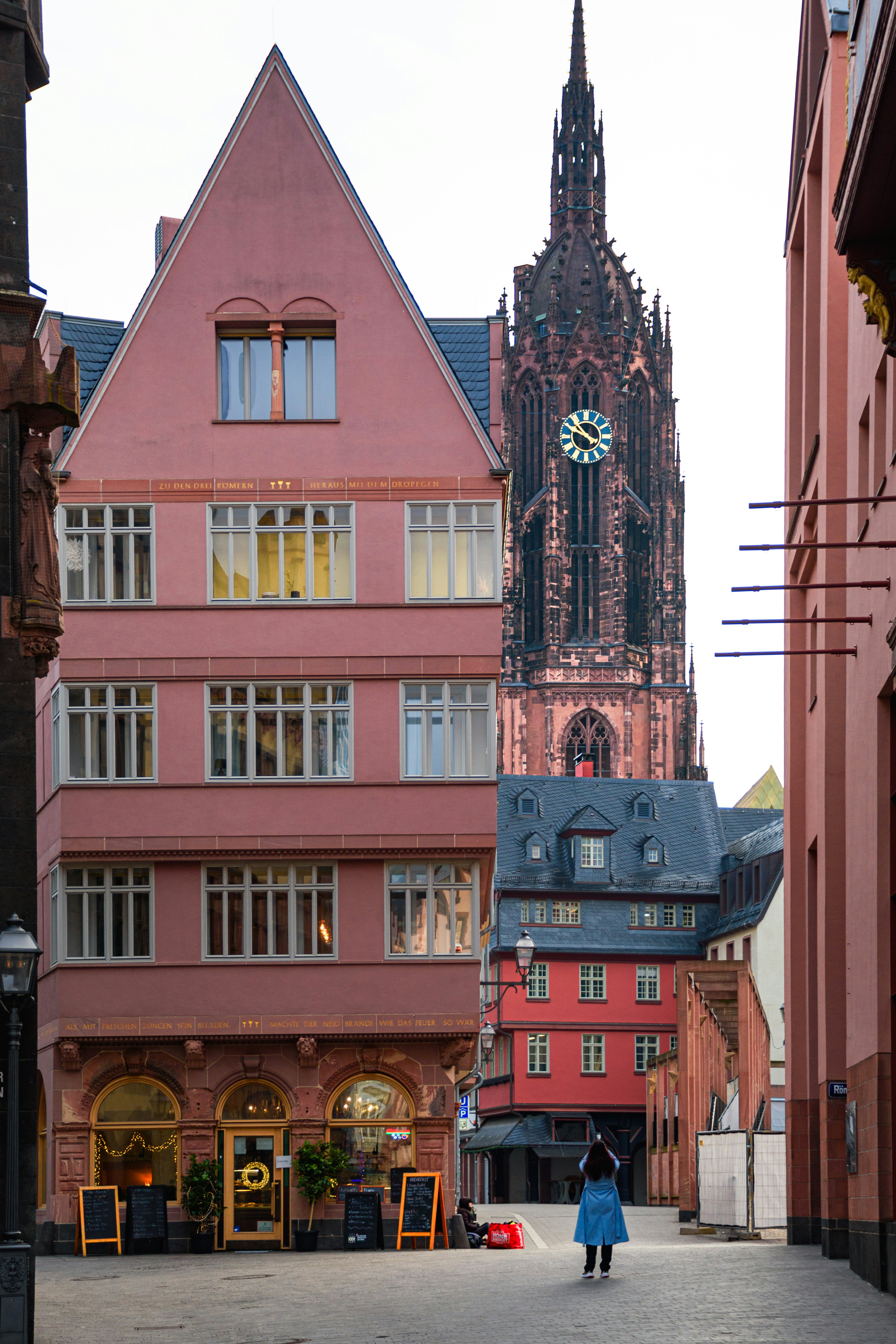Pastel Facades and Clock Tower Spire