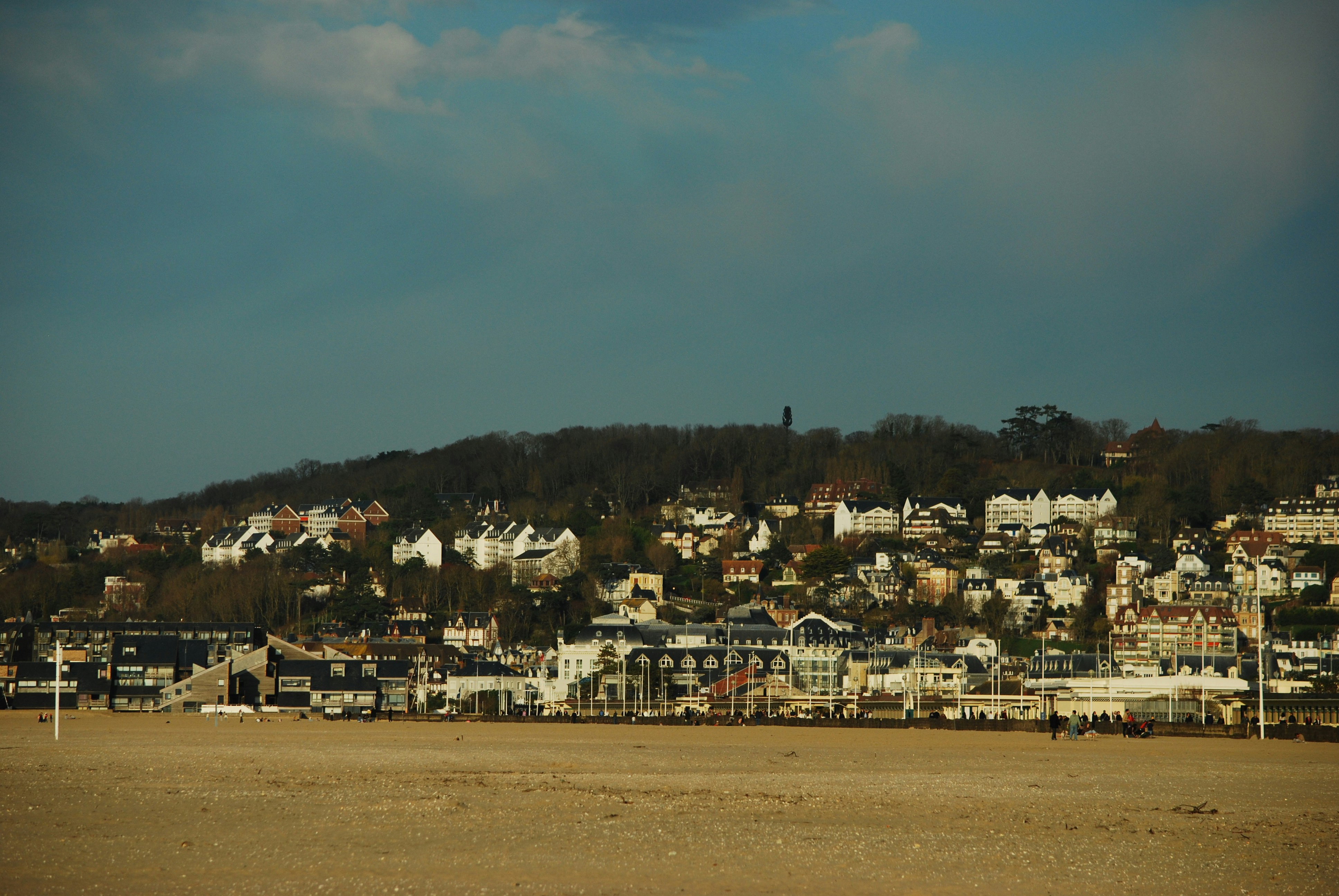 Coastal Townscape: Row of houses along a sandy foreground