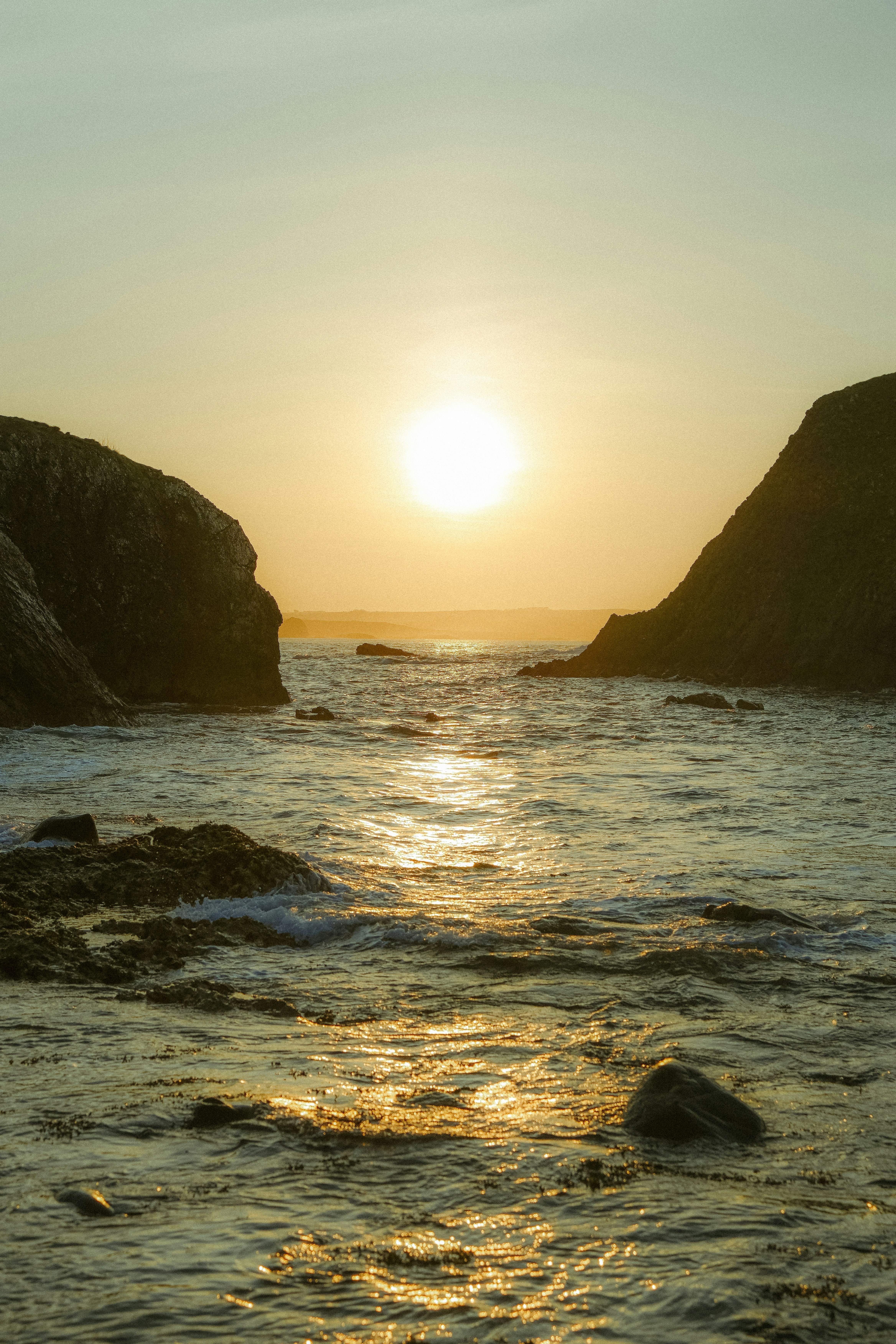Sunlit Passage Between Tides: A Quiet Coastal Sunset