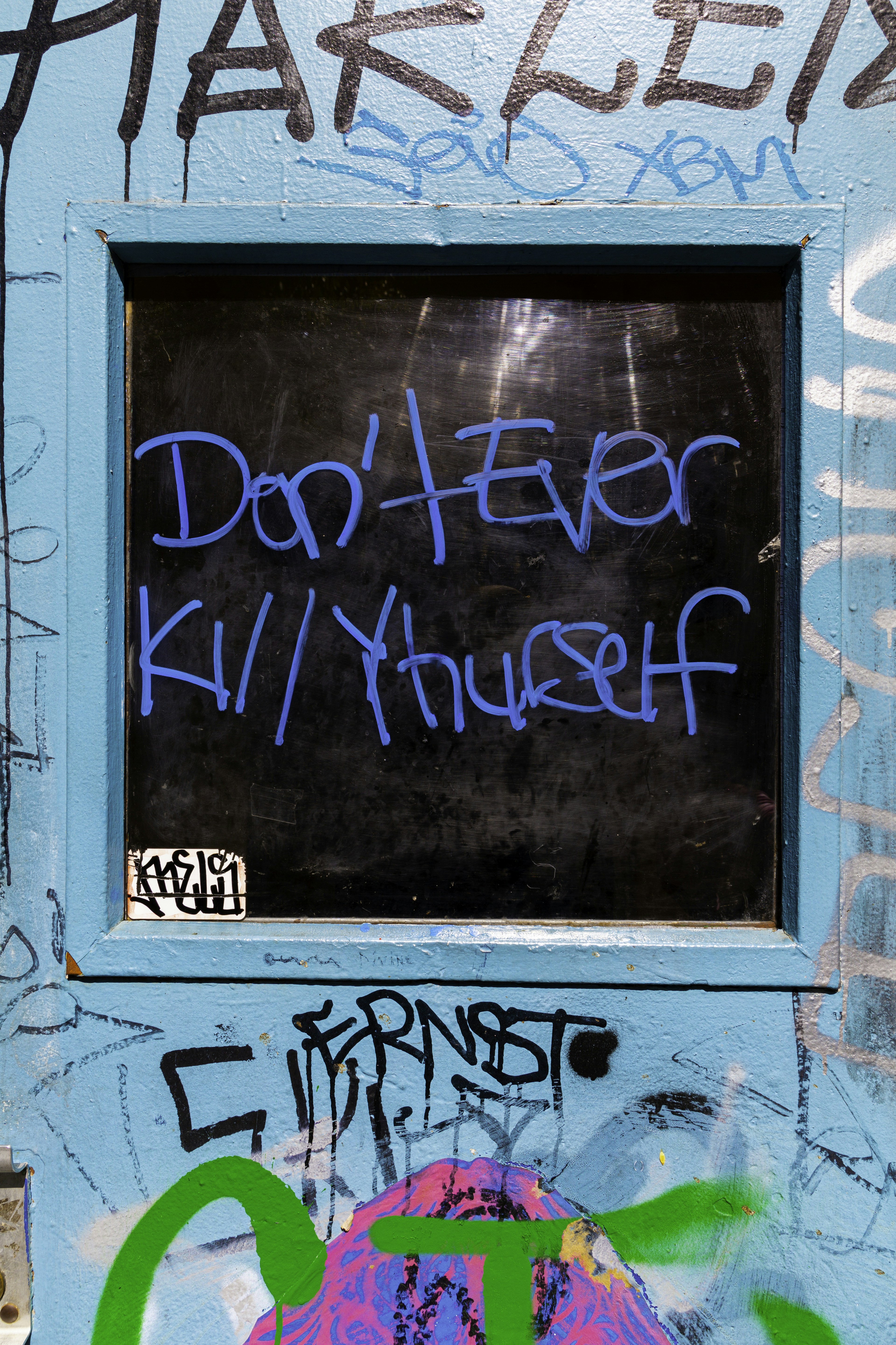 Blue Graffiti Frame: A Neon Doorway to Street Art