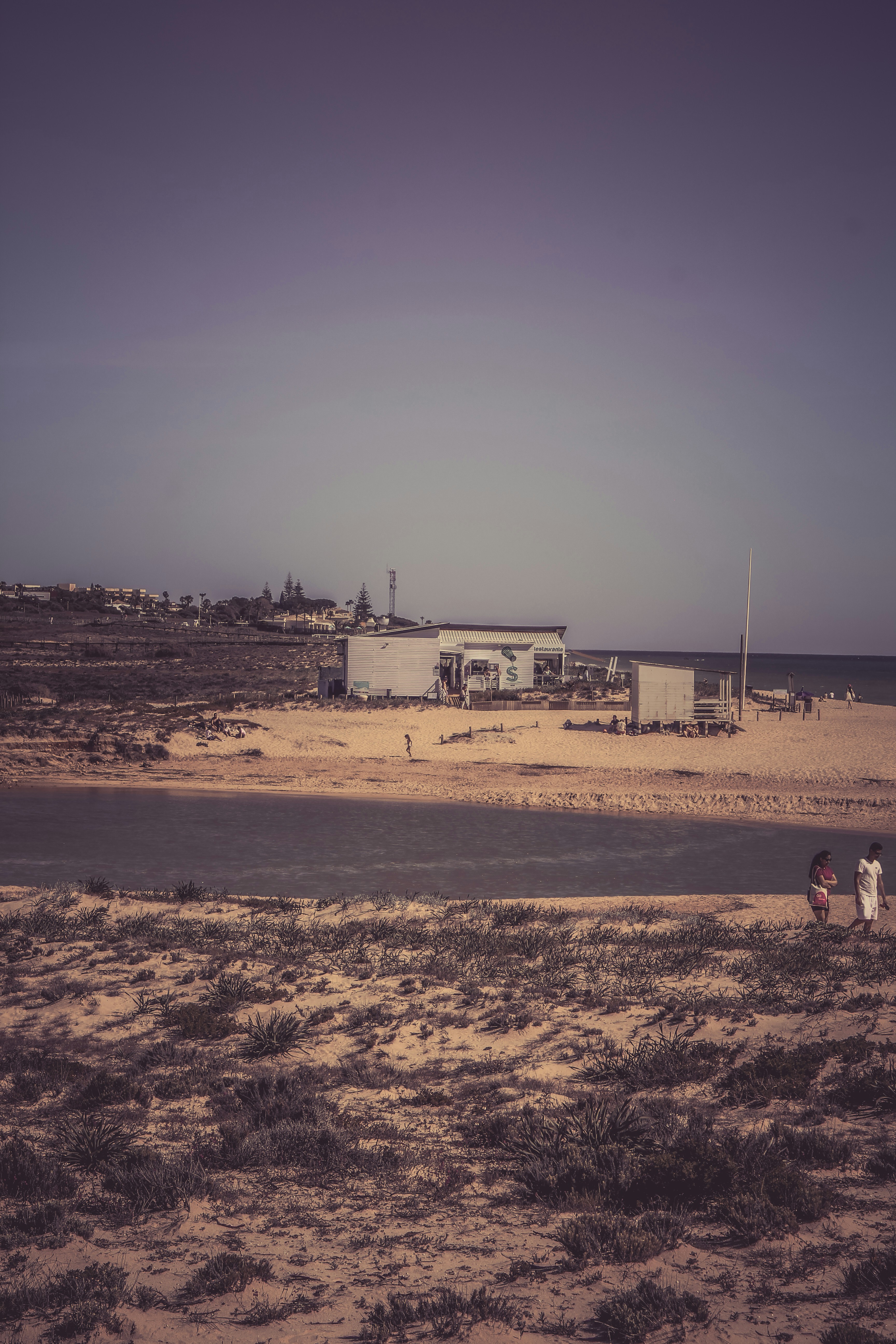 Dune-side Settlement by the Sea at Dusk