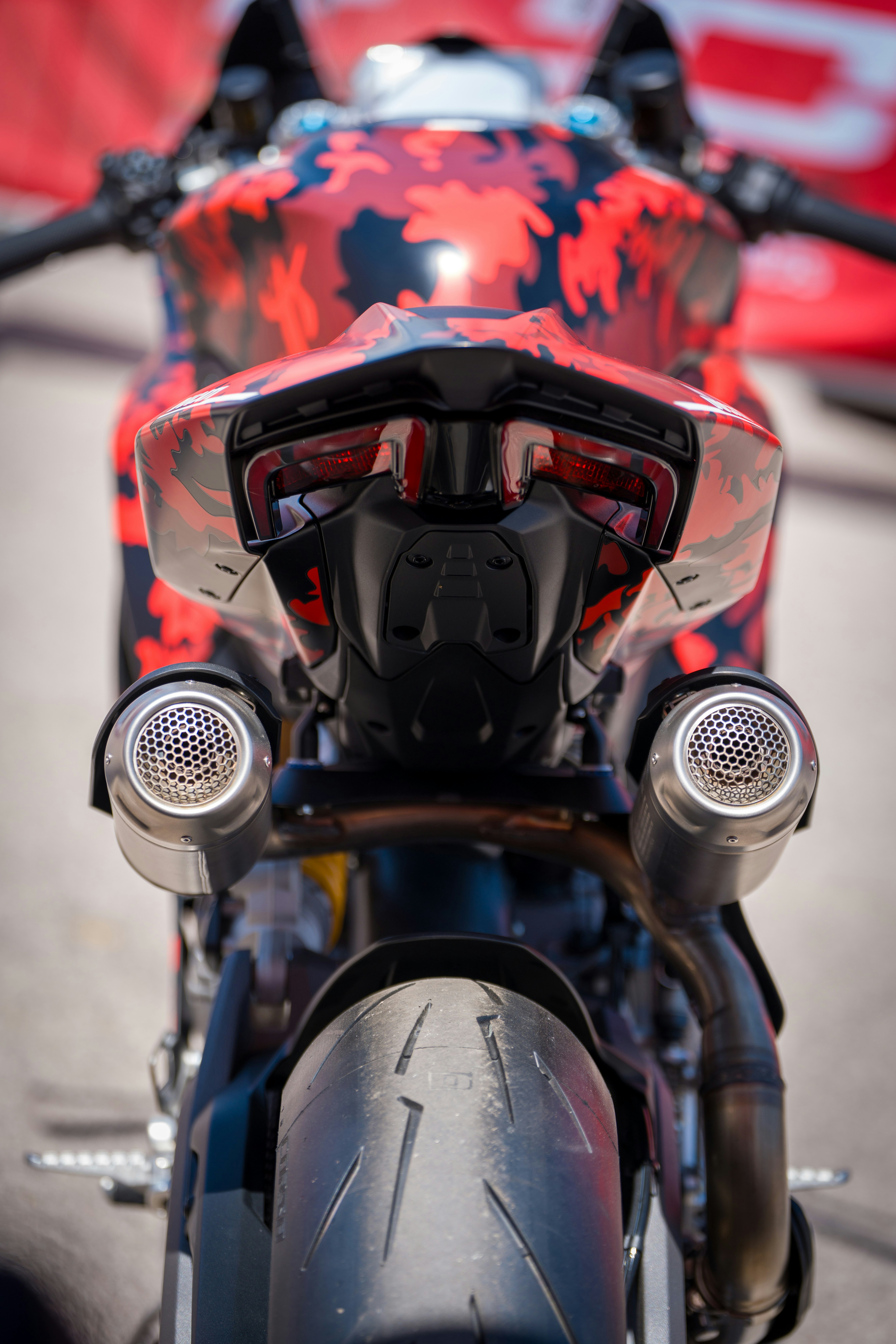 Red Camouflage: Backside of a Sport Bike Ready for the Track