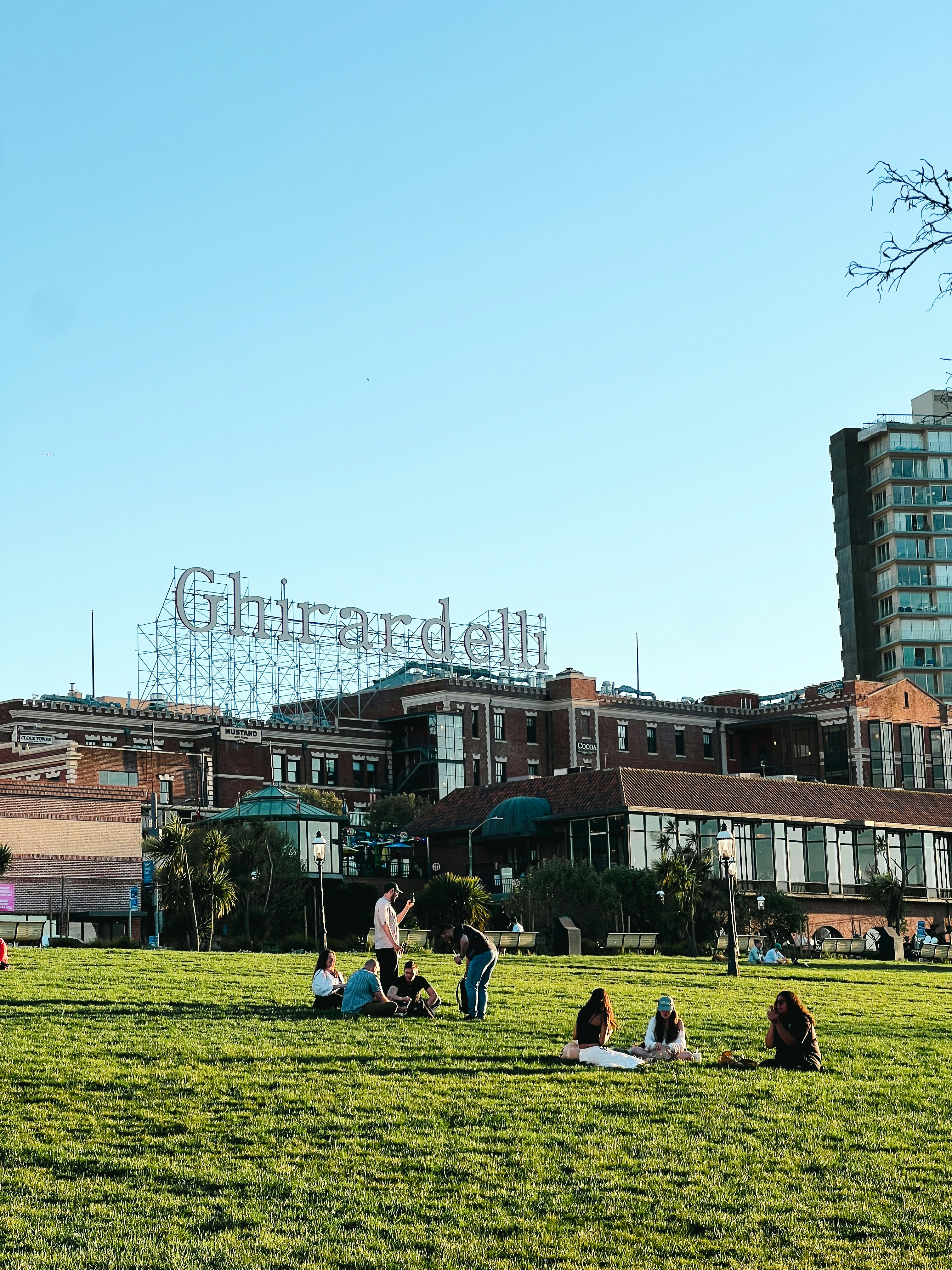 Ghirardelli Sign Looming Over Sunny Park Picnic