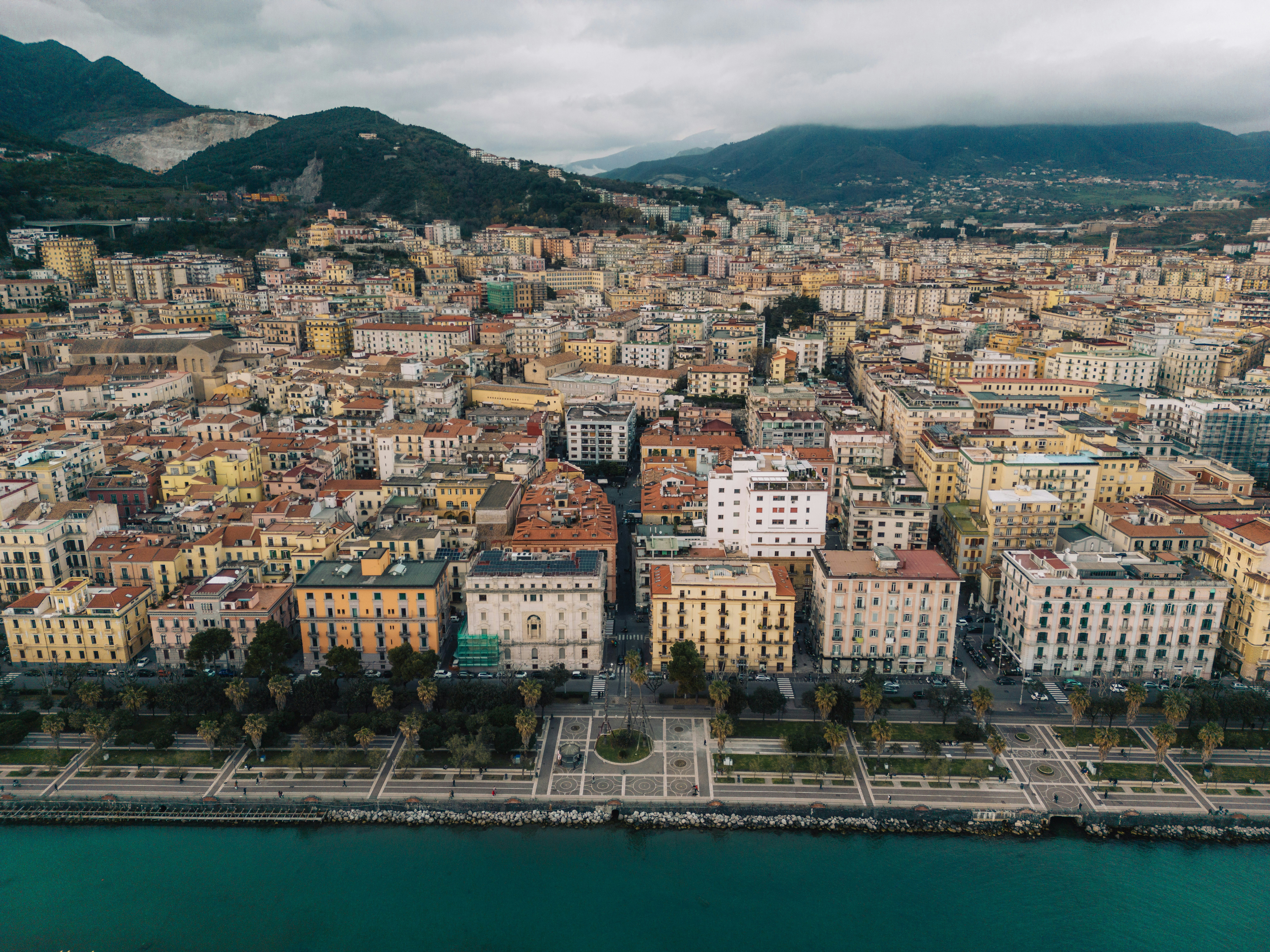 Coastal Italian Terrace: Aerial Panorama of a Colorful Seafront City