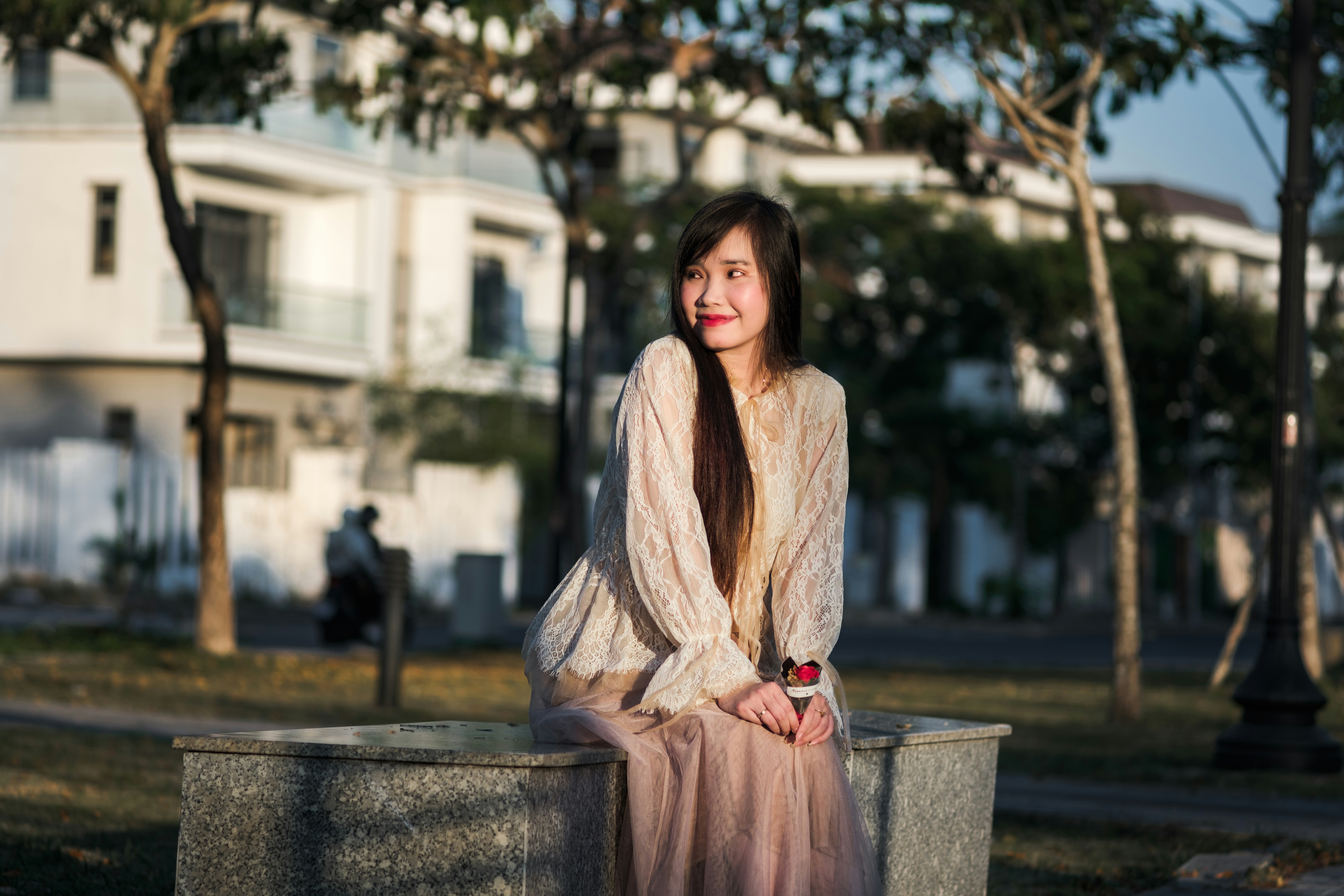 Soft Evening Portrait on a Park Bench