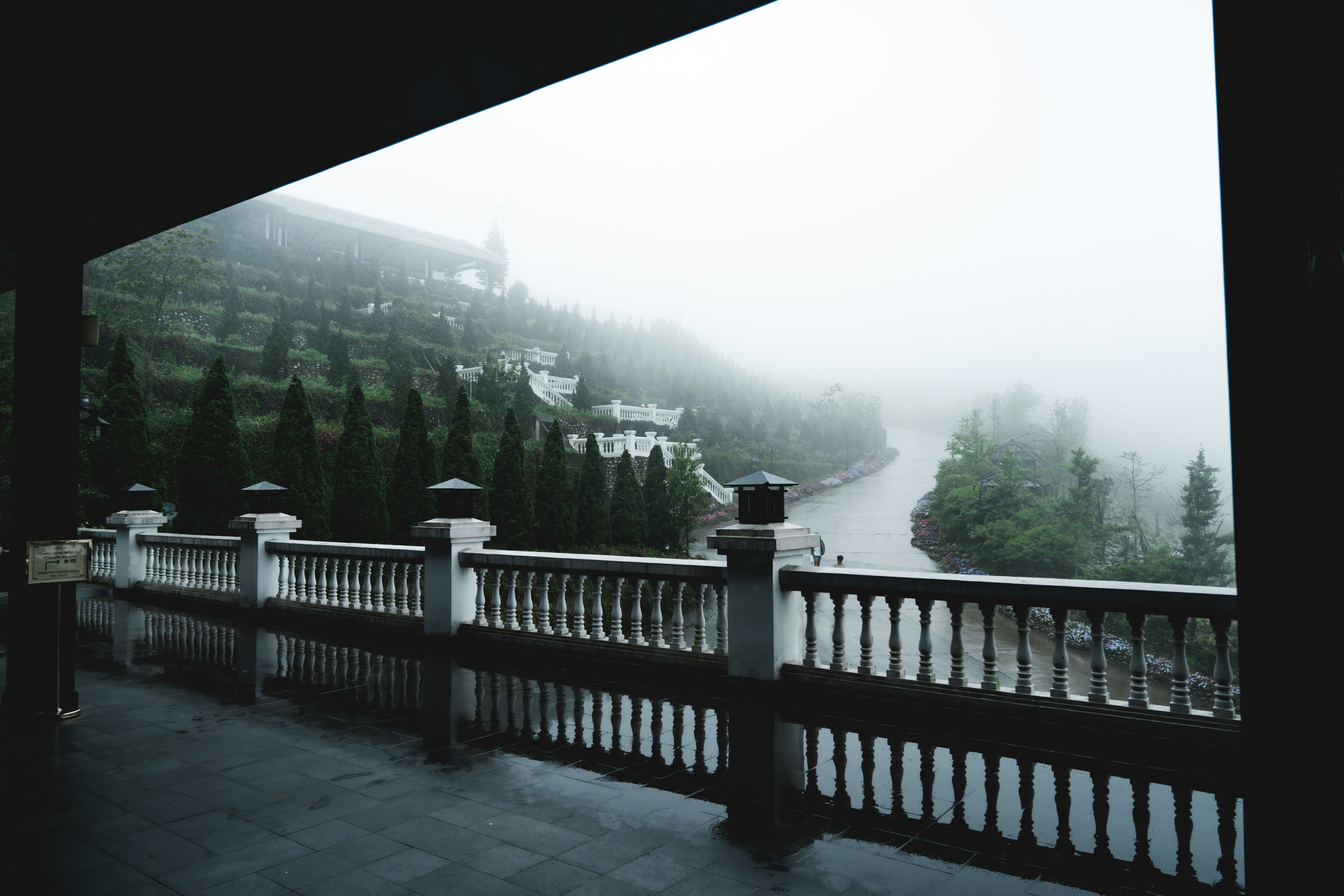 Fogged Terrace Overlooking a Streamed Terrace in Mist