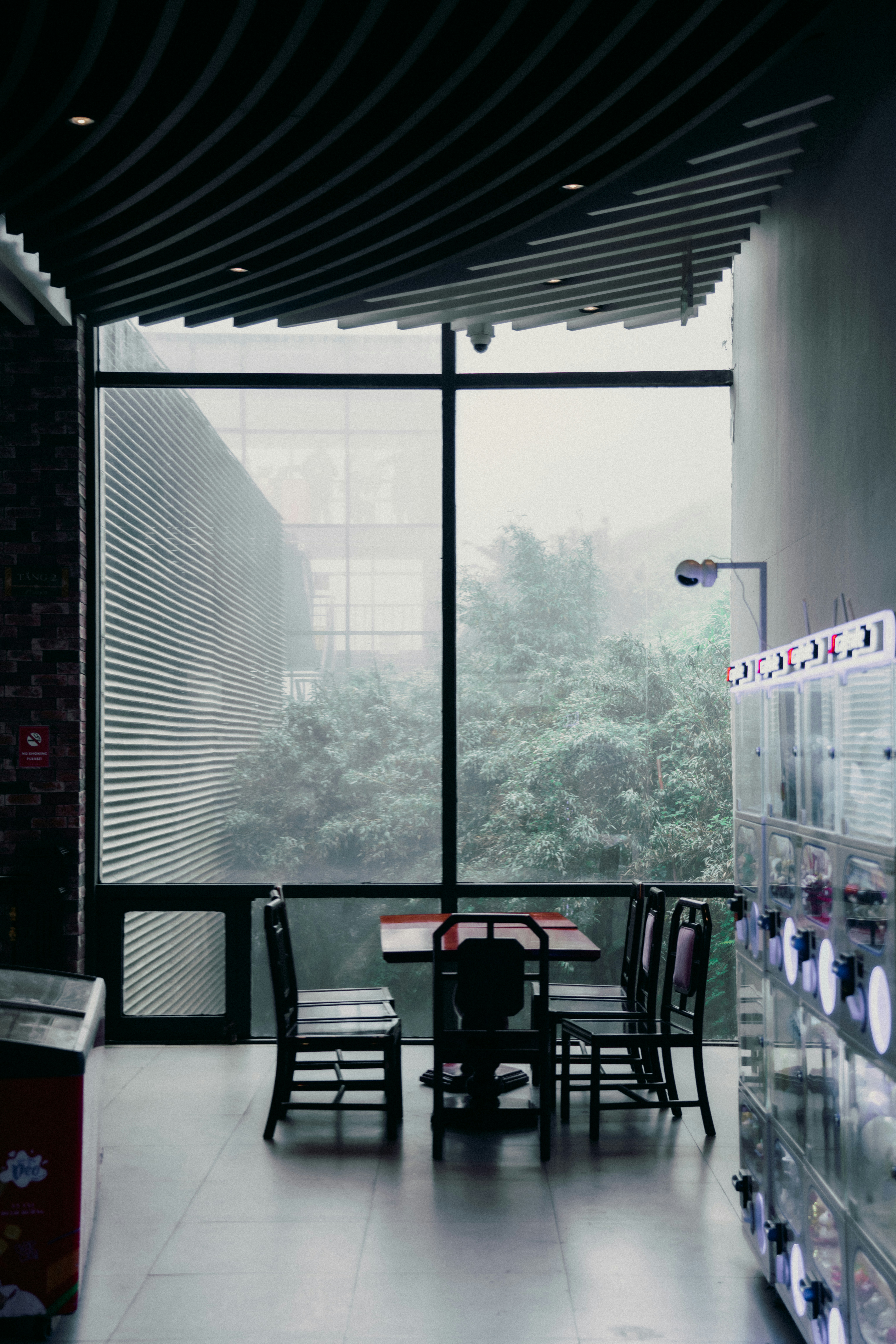 Quiet Lunchbreak by the Windowed Locker Lobby