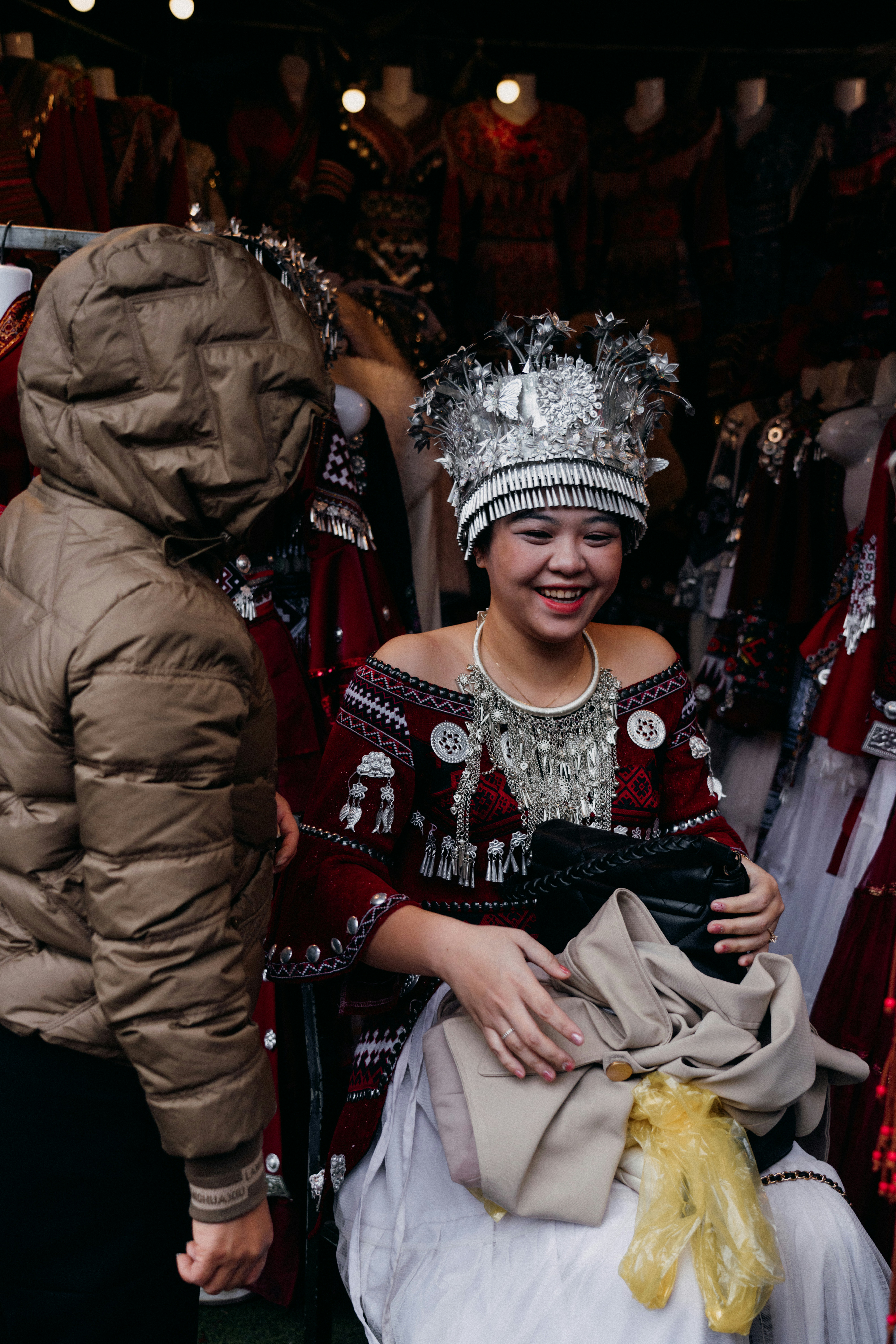 Festival Attire and Cheer: A Moment of Cultural Embellishment