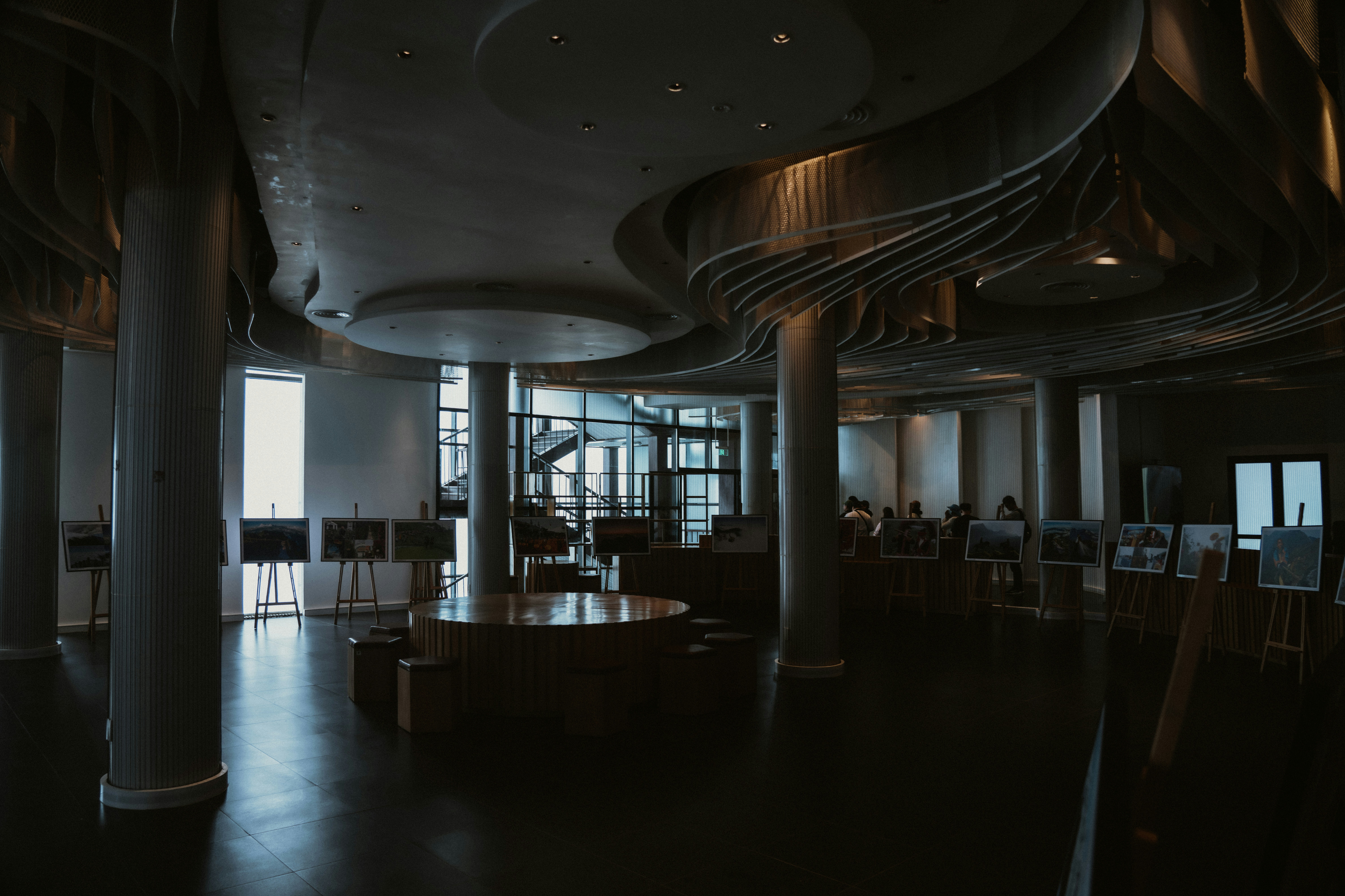 Dim Gallery Hall with Circling Ceiling Details