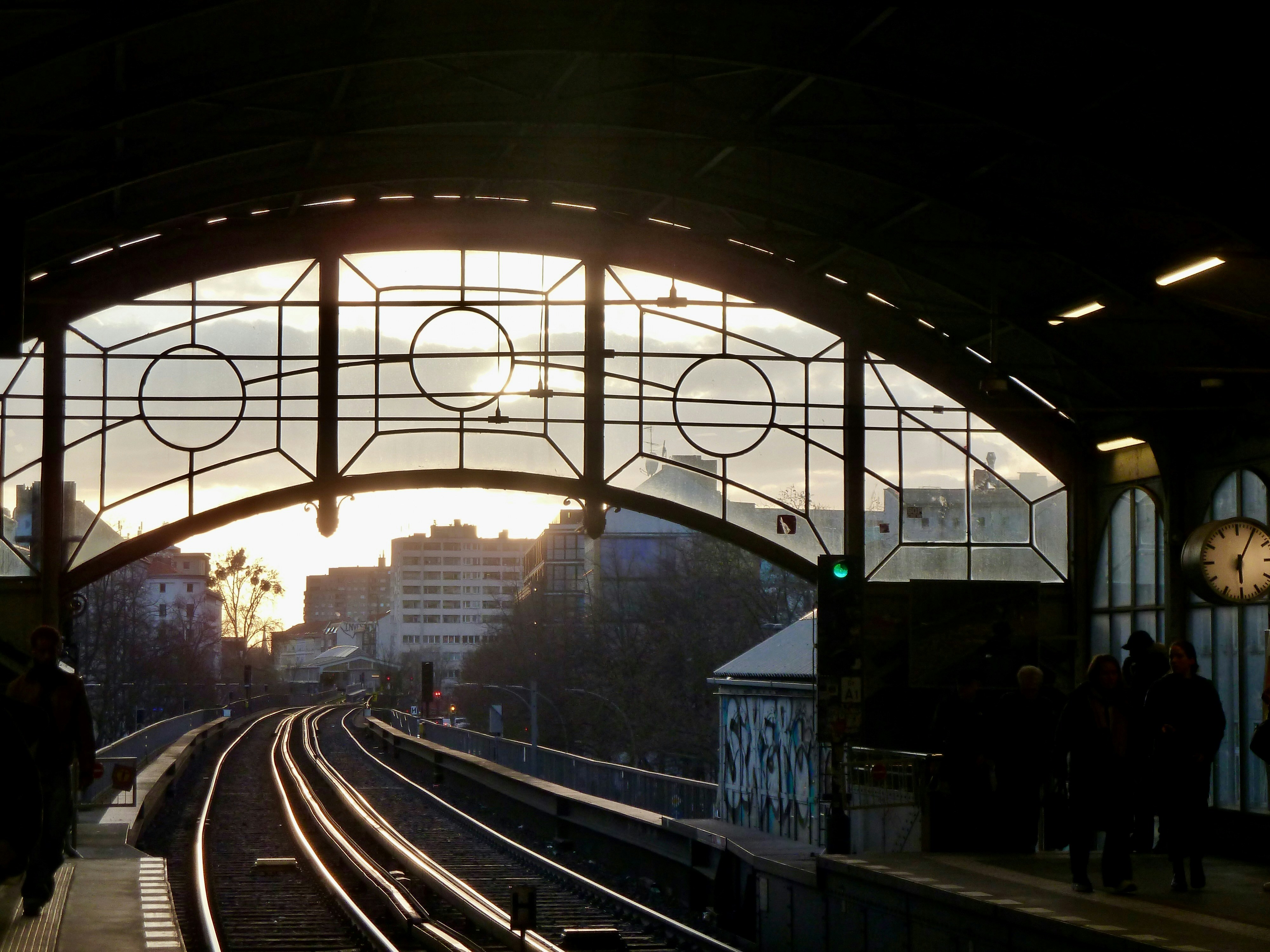 Sunset Railyard: Curved Tracks into a Quiet Station