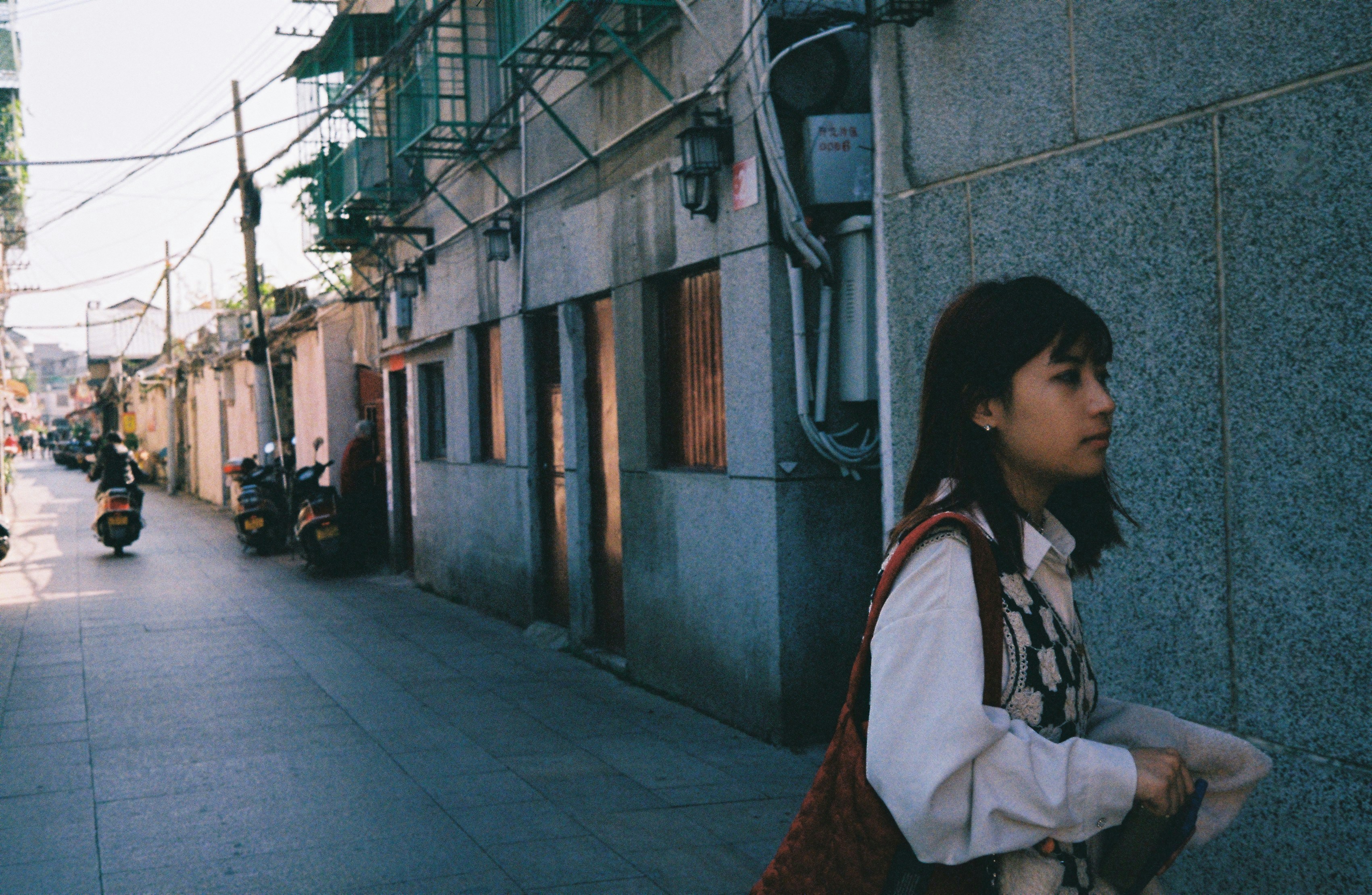 Portrait on the Quiet Street: A Woman by the Marble Wall