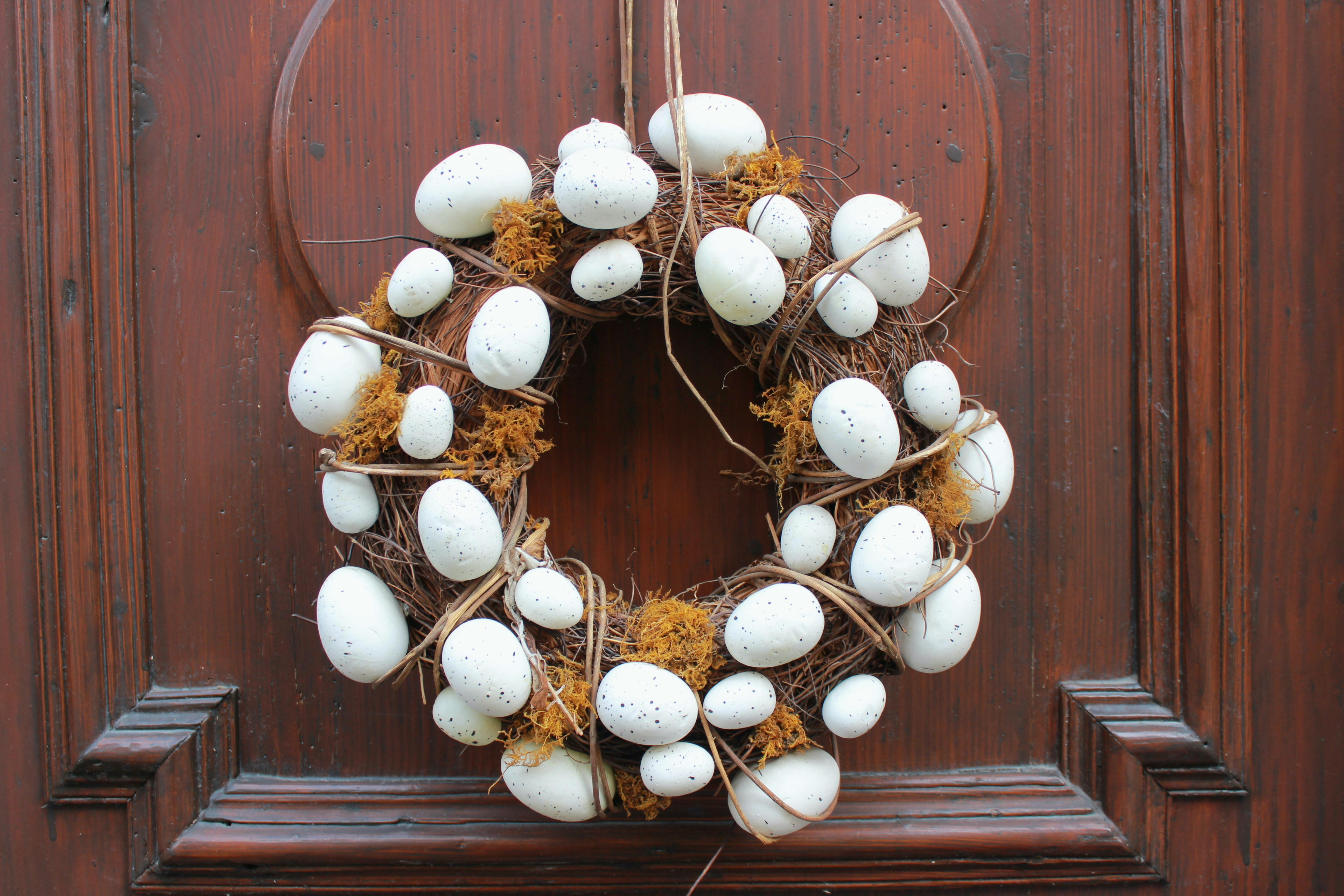 Eggs and Moss Wreath Adorned Doorway